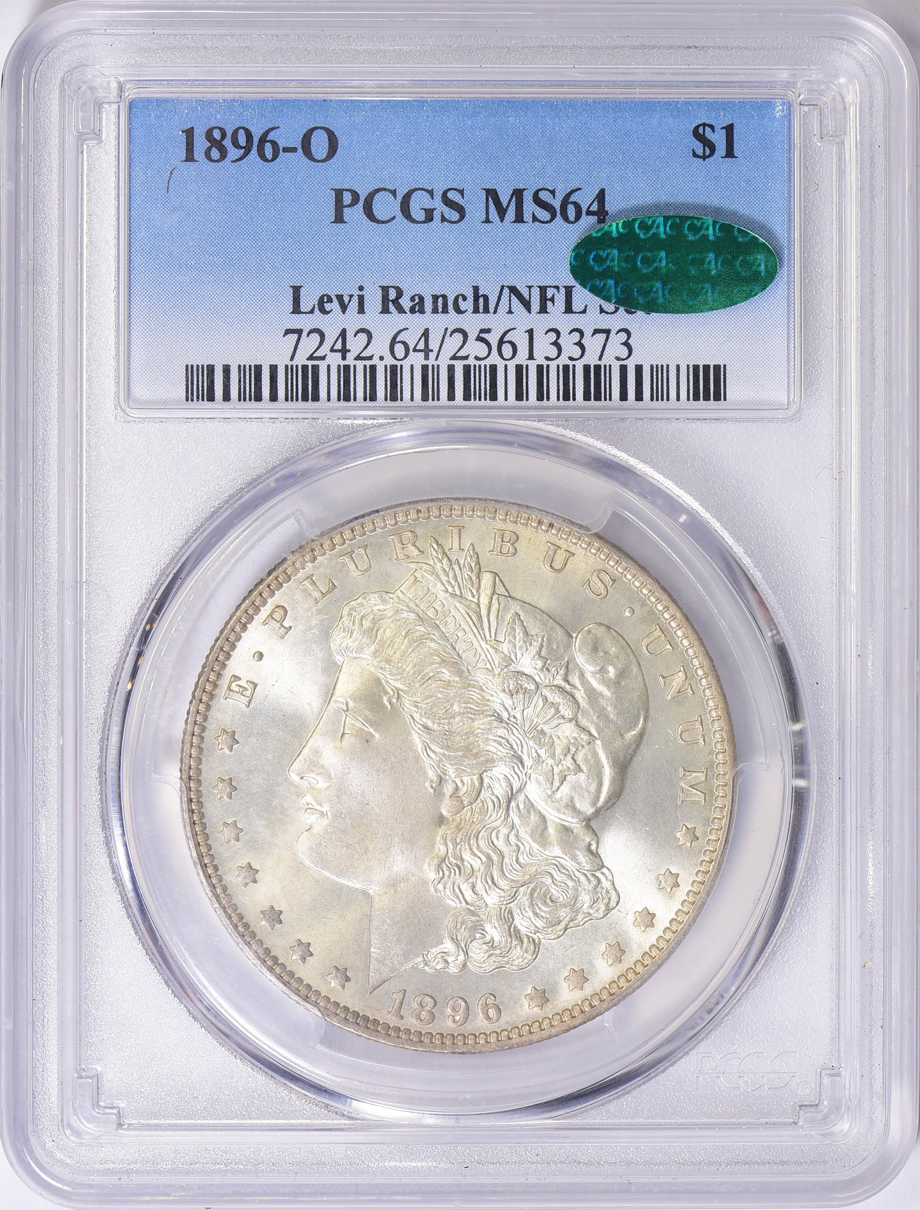 1896-O Morgan Silver Dollar PCGS MS-64 (CAC Green) (Levi Ranch/NFL Set Collection) (Item 1686915 ...