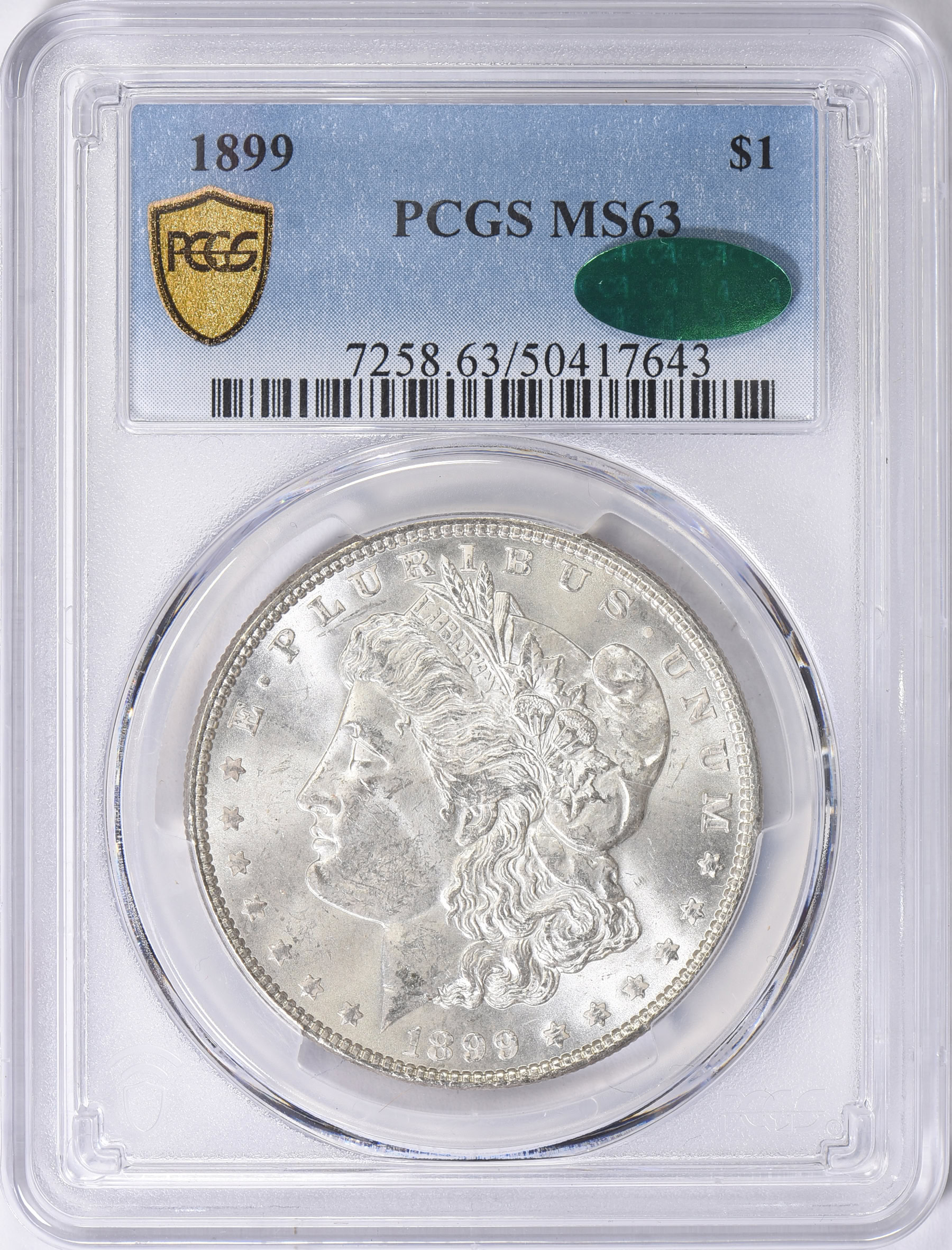 1899 Morgan Silver Dollar PCGS MS-63 (CAC Green) (Item 1686928) | GreatCollections Coin Auctions