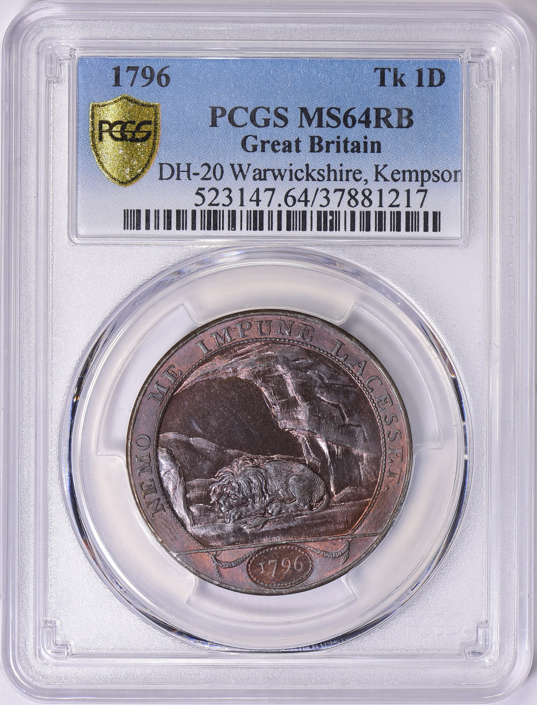 Great Britain - Warwickshire, Kempson 1796 Penny Token PCGS MS-64 RB ...