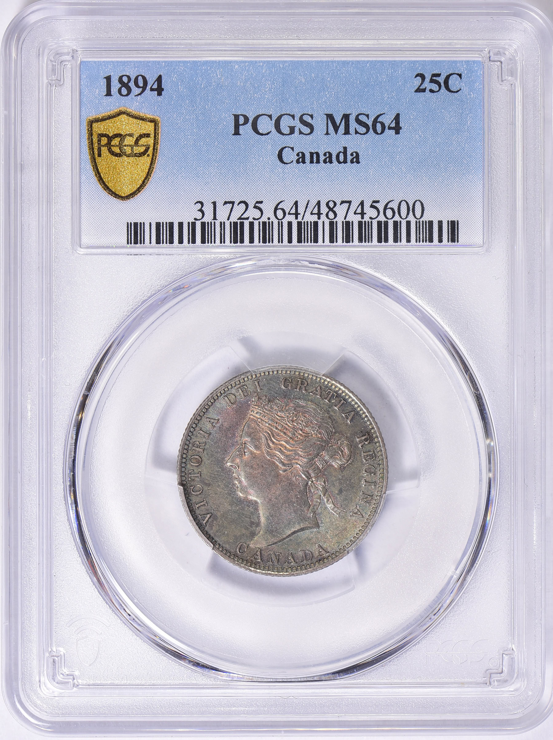 Canada 1894 Silver 25 Cents KM-5 PCGS MS-64 (ASW = 0.1728 Oz.) (Toned) (Item 1686998 ...