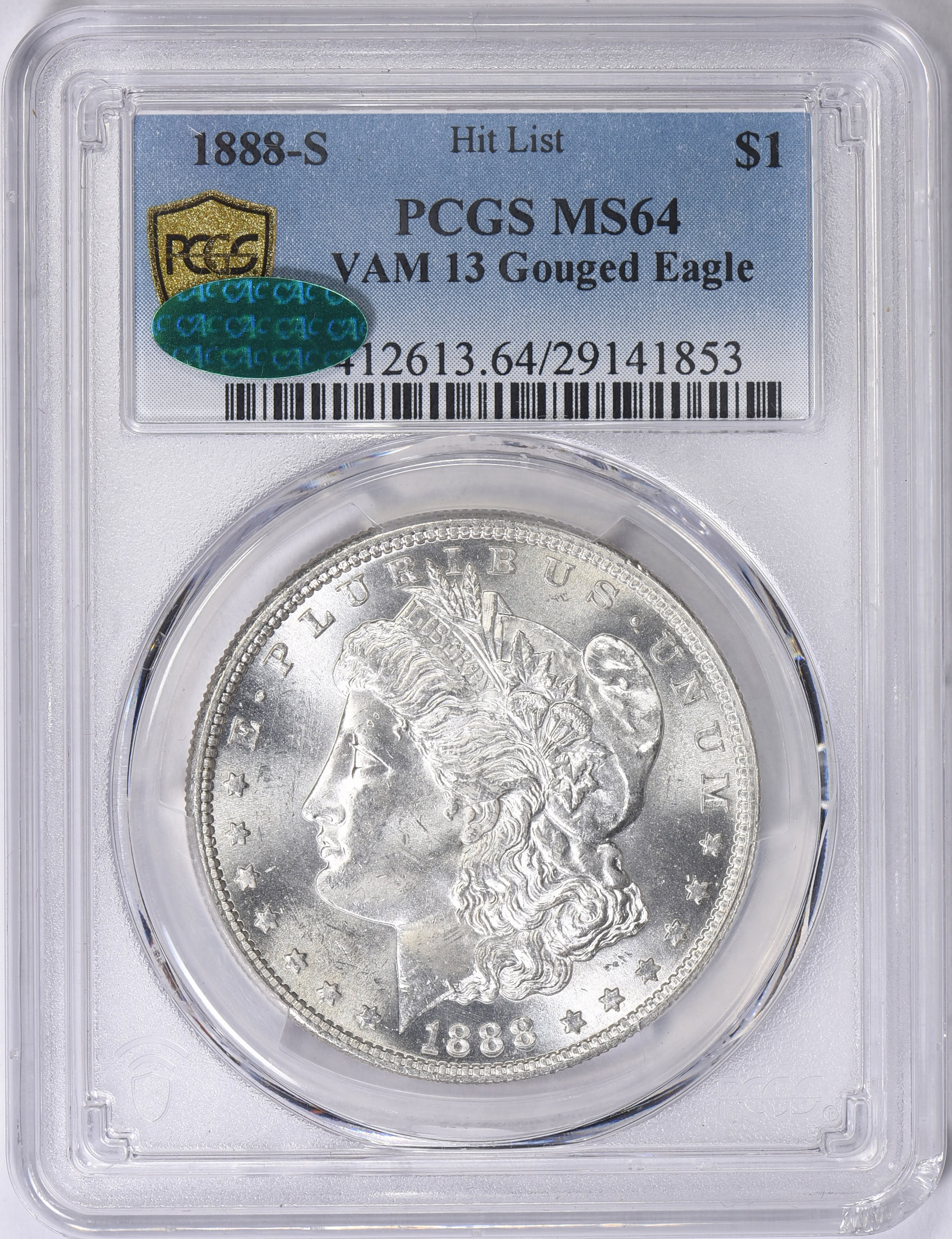 1888-S Morgan Silver Dollar Gouged Eagle VAM-13 Hit List PCGS MS-64 (CAC Green) (Item 1687119 ...