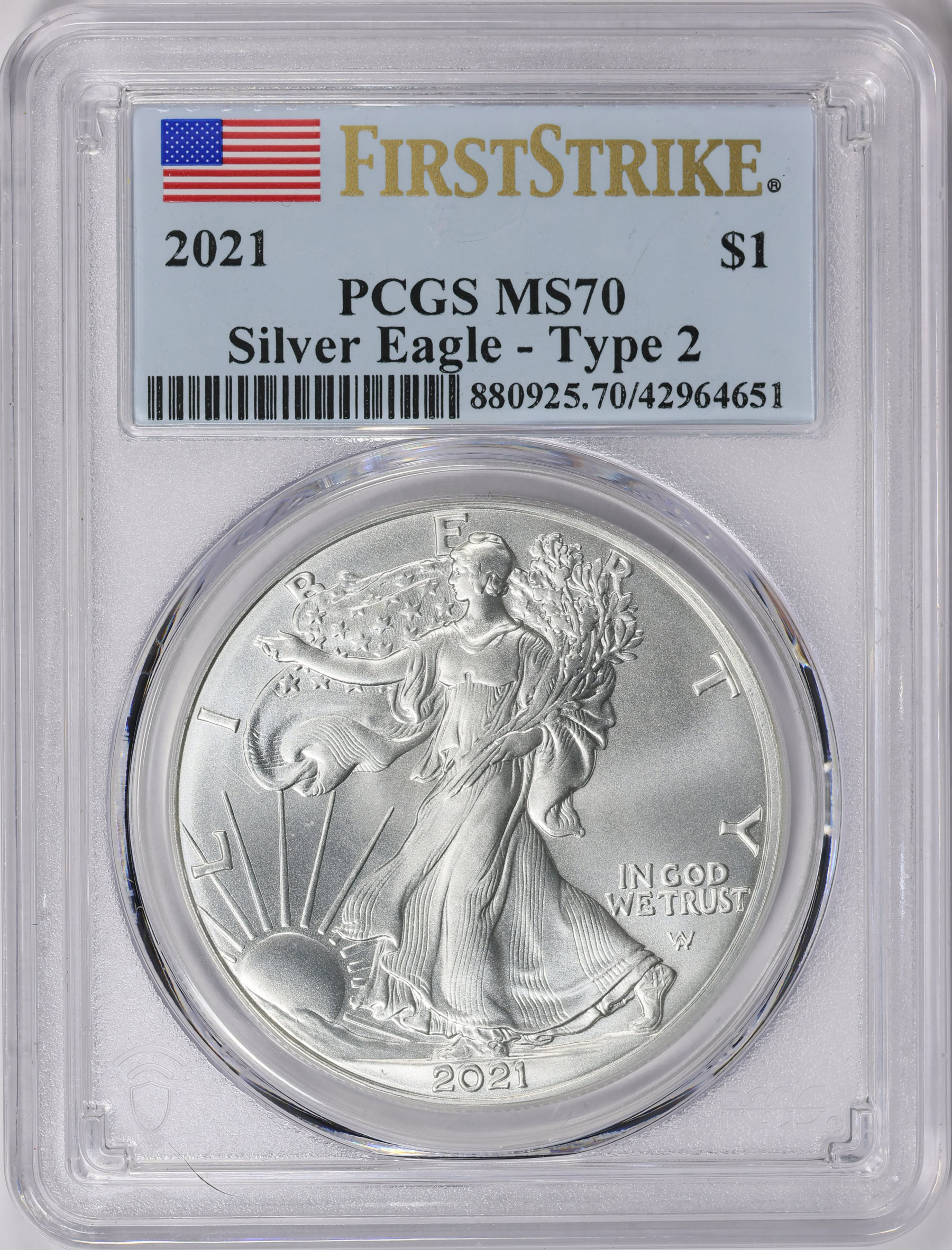 2021 $1 Silver Eagle Type 2 First Strike PCGS MS-70 (Item 1687194) | GreatCollections Coin Auctions