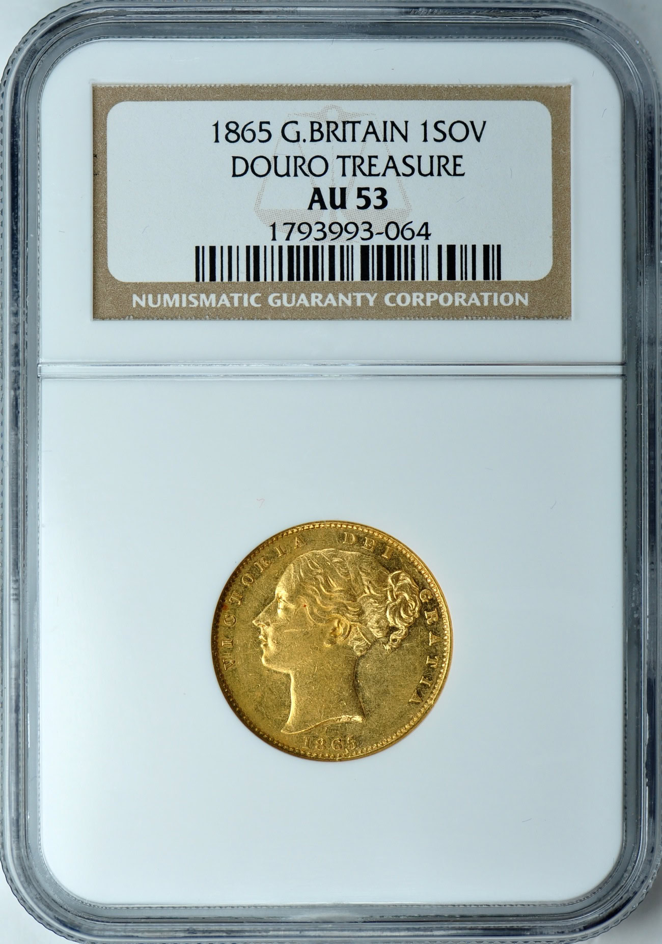 Great Britain 1865 Gold Sovereign NGC AU-53 Douro Treasure (Item 16872 ...