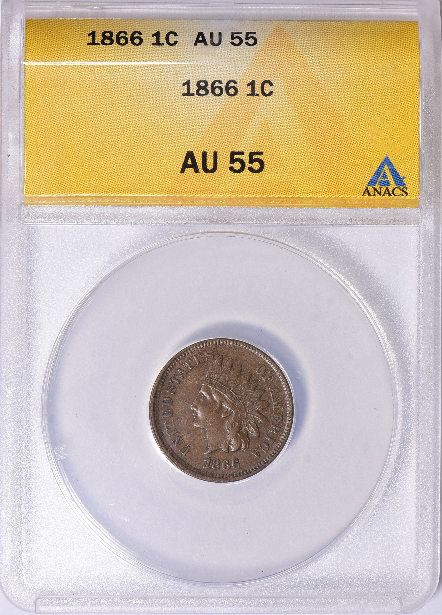 1866 Indian Cent ANACS AU-55 BN (Item 1687312) | GreatCollections Coin ...
