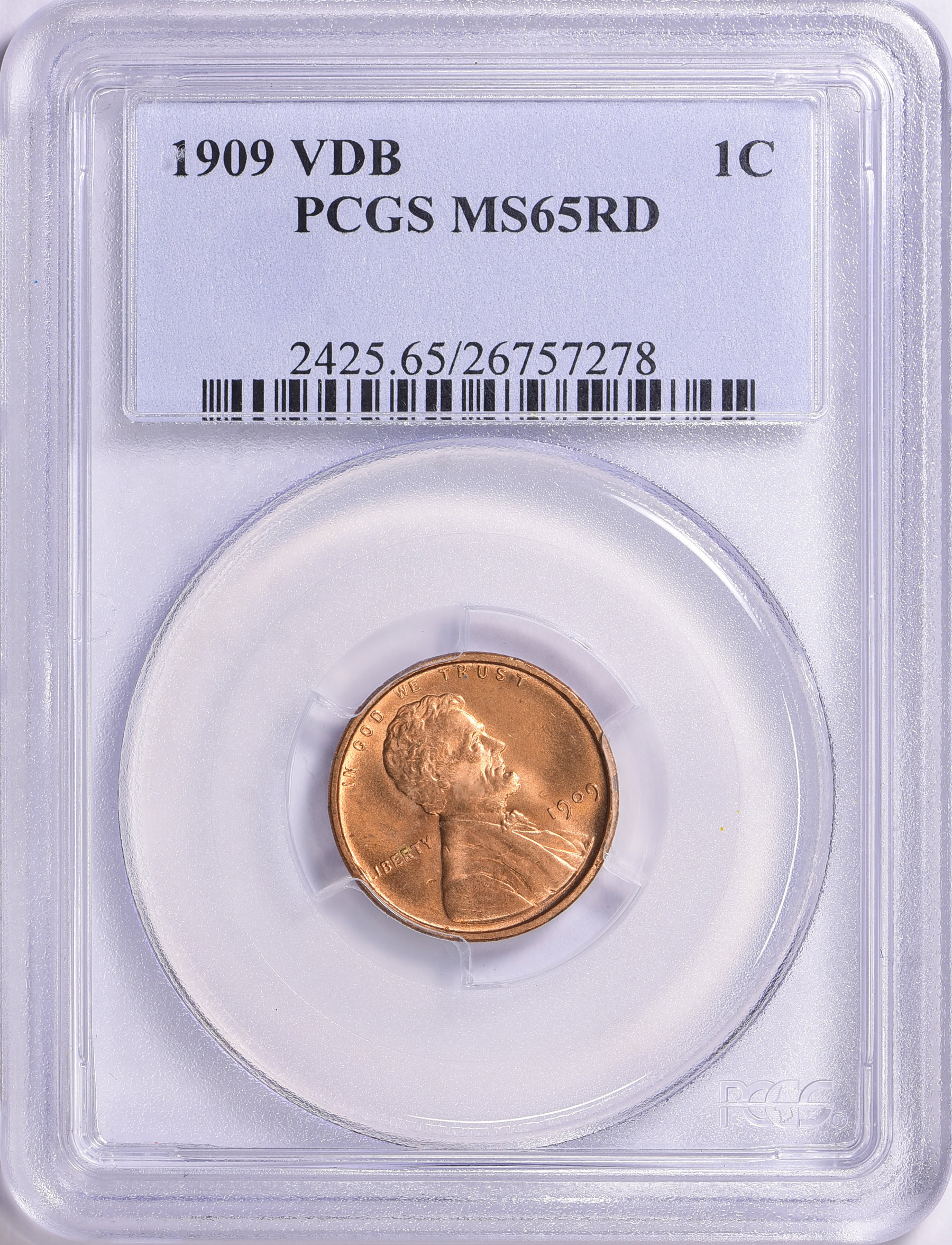 1909 Lincoln Cent V.D.B. PCGS MS-65 RD (Item 1687342) | GreatCollections Coin Auctions