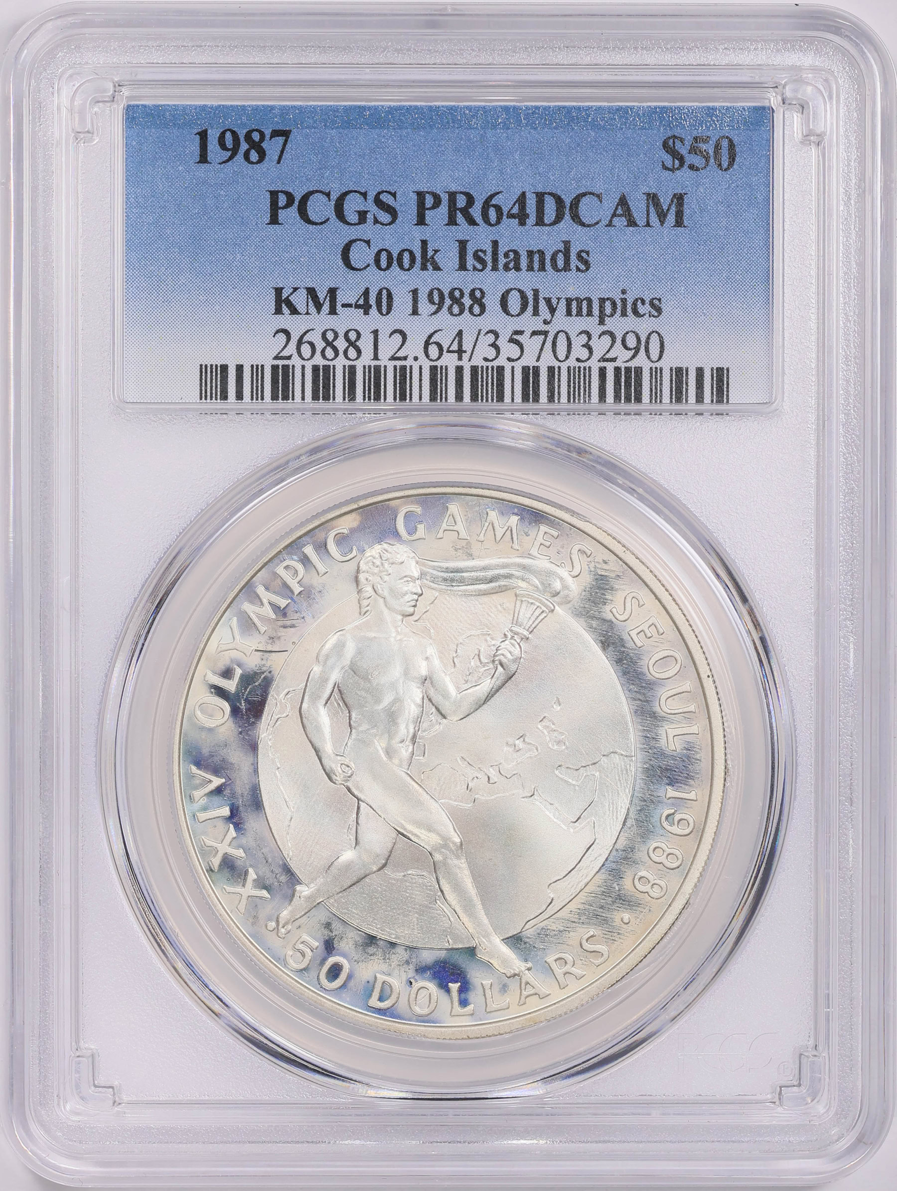 Cook Islands 1987 $50 1988 Olympics KM-40 PCGS Proof-64 DCAM (Item ...