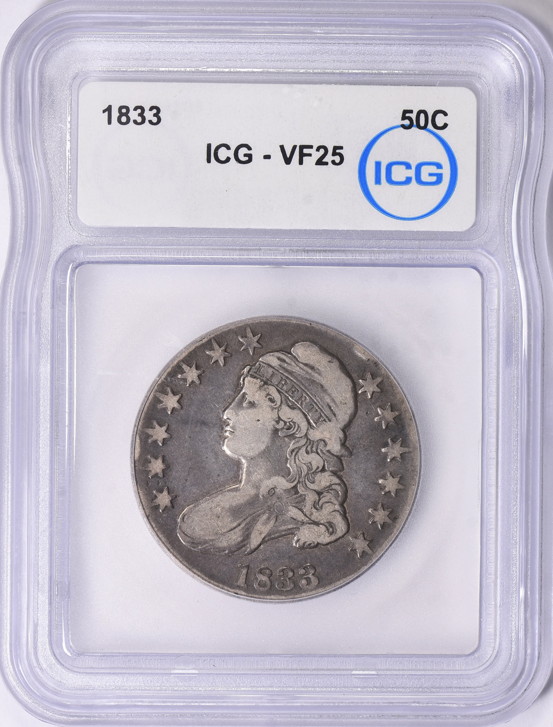 1833 Capped Bust Half Dollar ICG VF-25 (Item 1687487) | GreatCollections Coin Auctions