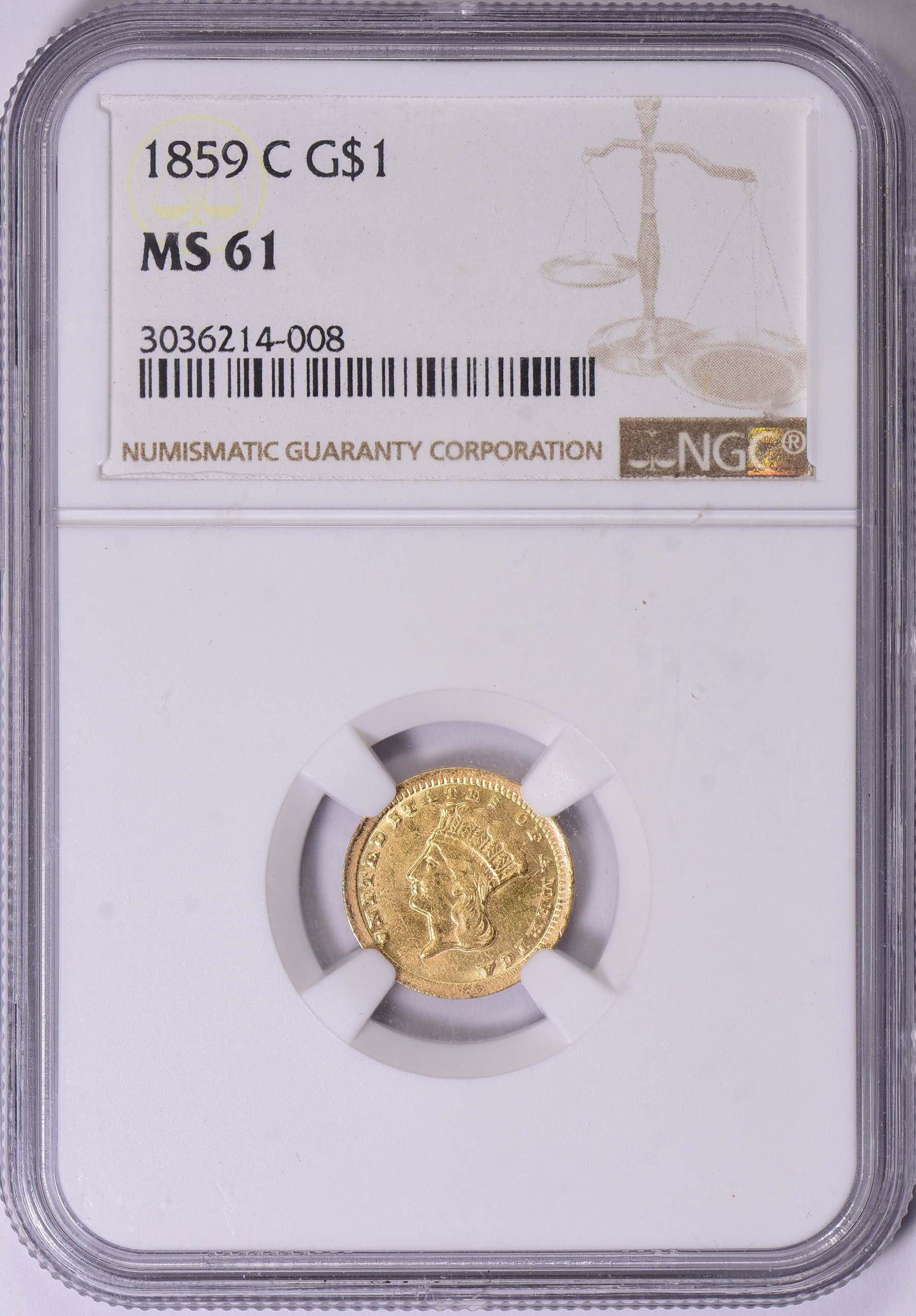 1859-C Indian Princess Gold Dollar NGC MS-61 (Item 1687508 ...