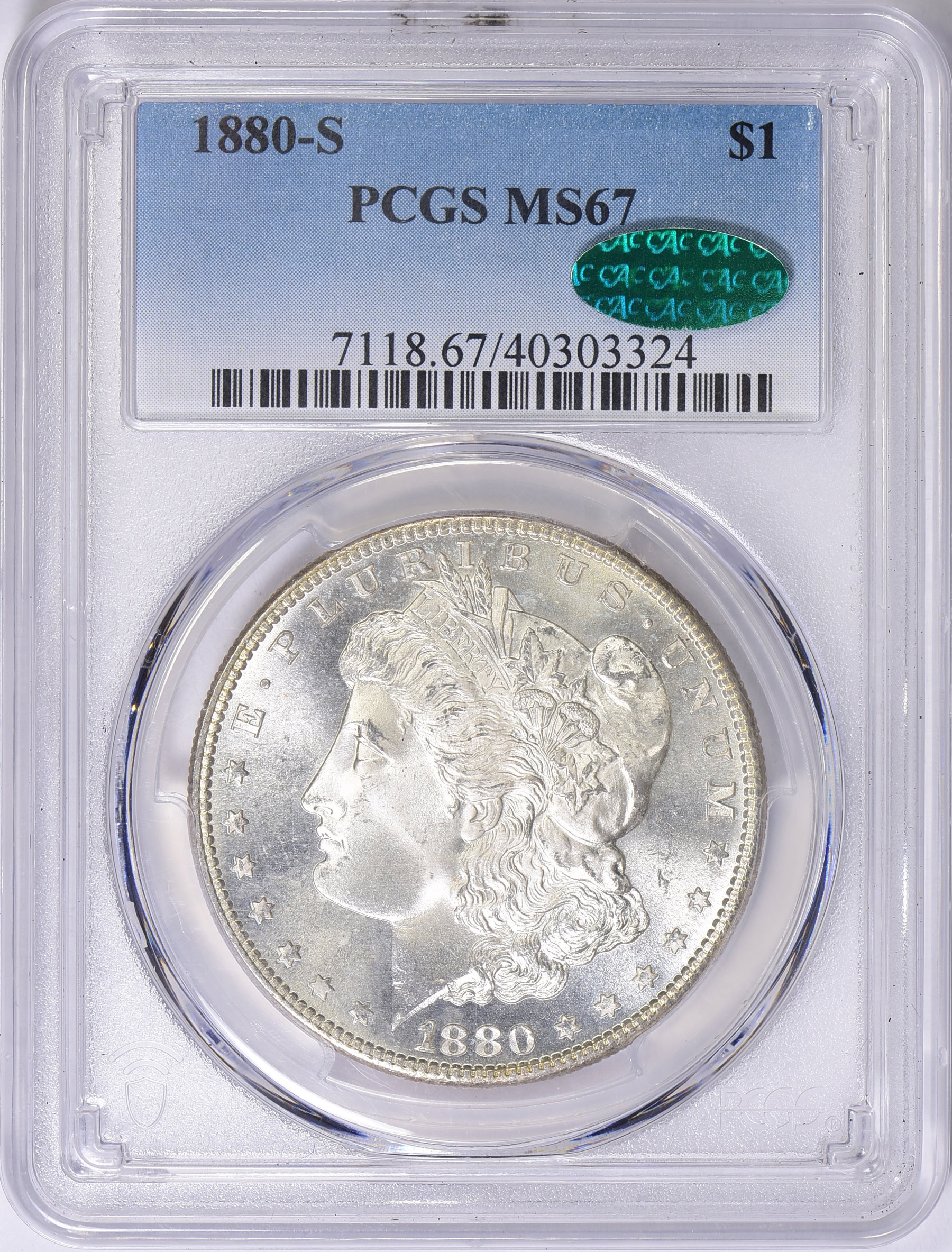 1880-S Morgan Silver Dollar PCGS MS-67 (CAC Green) (Item 1687566) | GreatCollections Coin Auctions