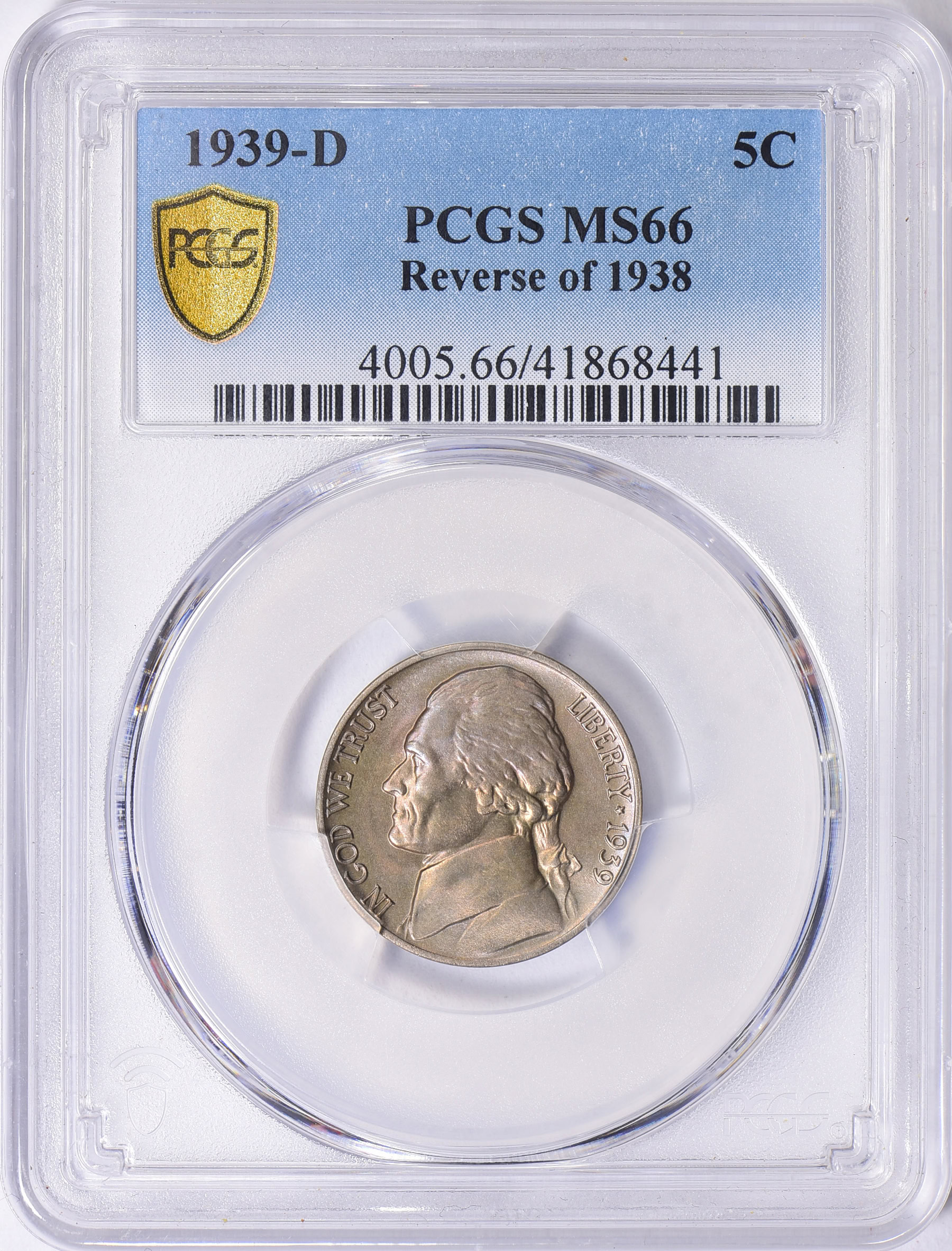 1939-D Jefferson Nickel Reverse of 1938 PCGS MS-66 (Toned) (Item 1687636) | GreatCollections ...