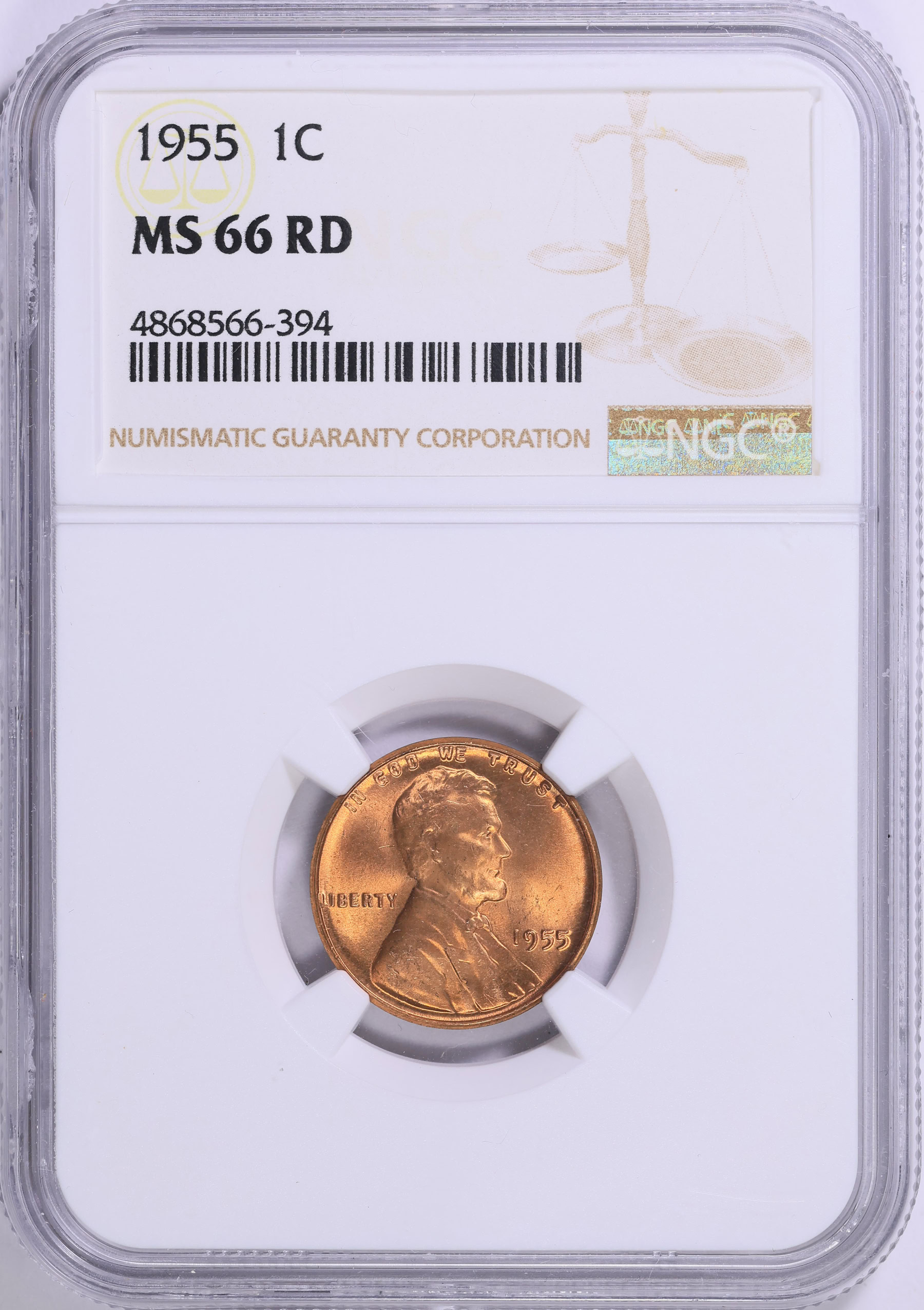 1955 Lincoln Cent NGC MS-66 RD (Item 1687746) | GreatCollections Coin Auctions
