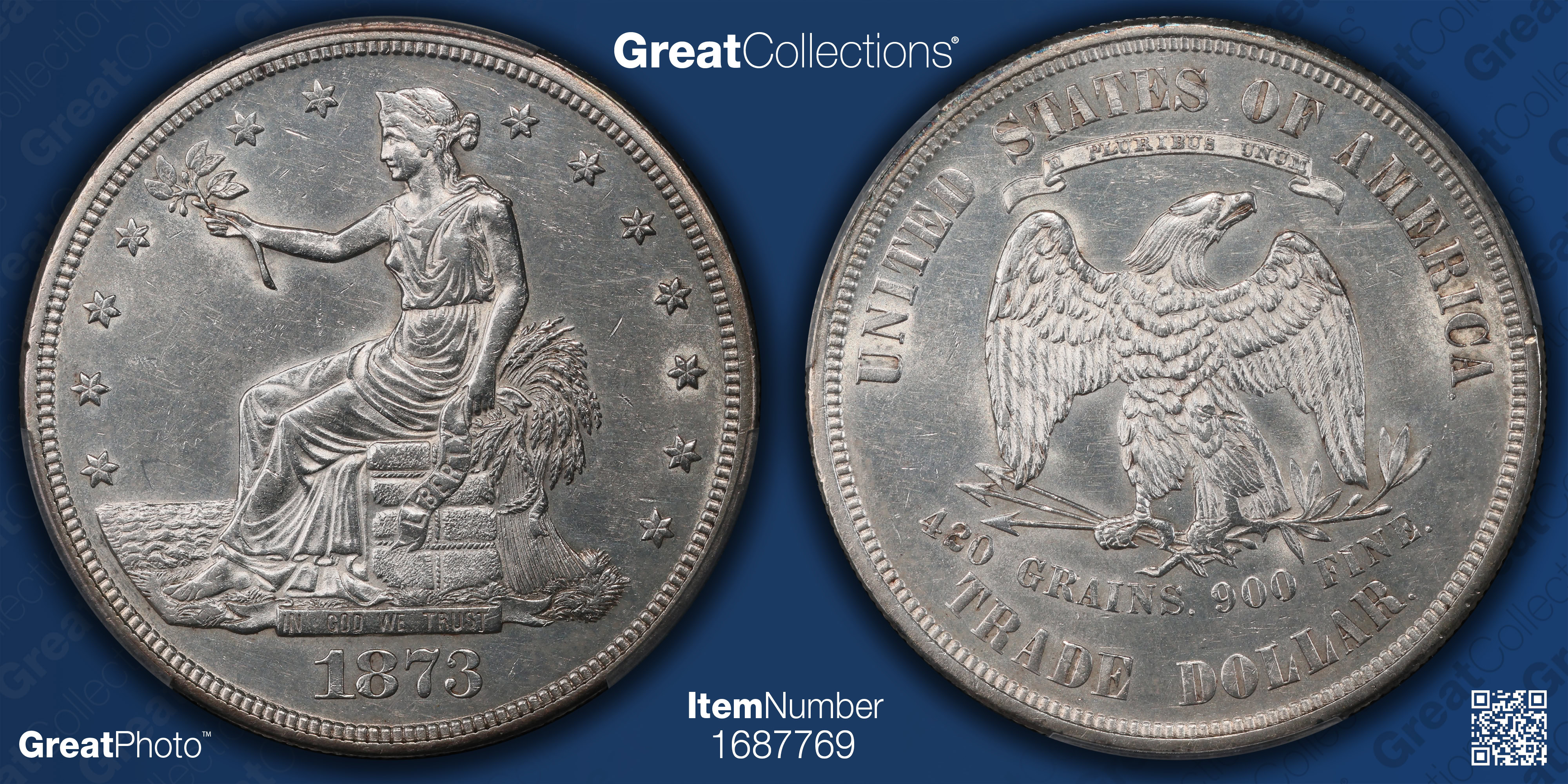 1873 Trade Silver Dollar PCGS AU-55 (Item 1687769) | GreatCollections ...