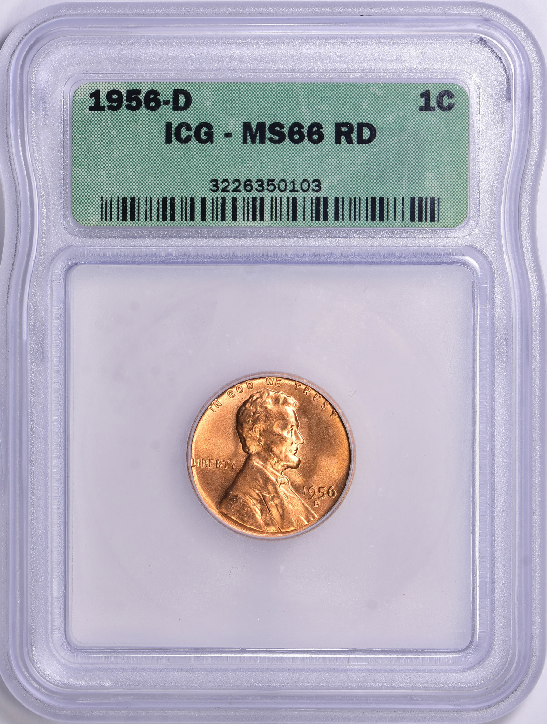 1956-D Lincoln Cent ICG MS-66 RD (Item 1687935) | GreatCollections Coin Auctions