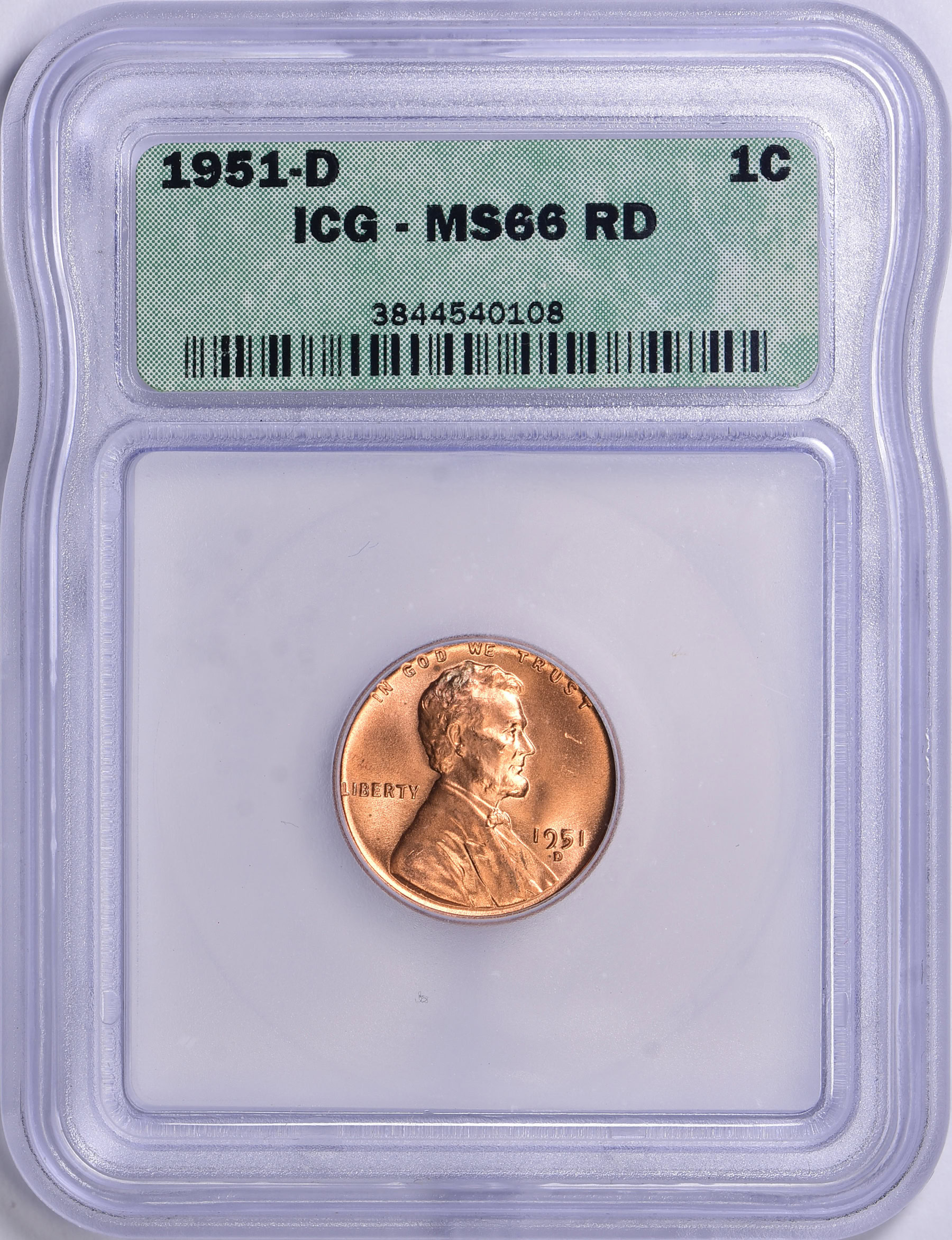 1951-D Lincoln Cent ICG MS-66 RD (Item 1687937) | GreatCollections Coin ...