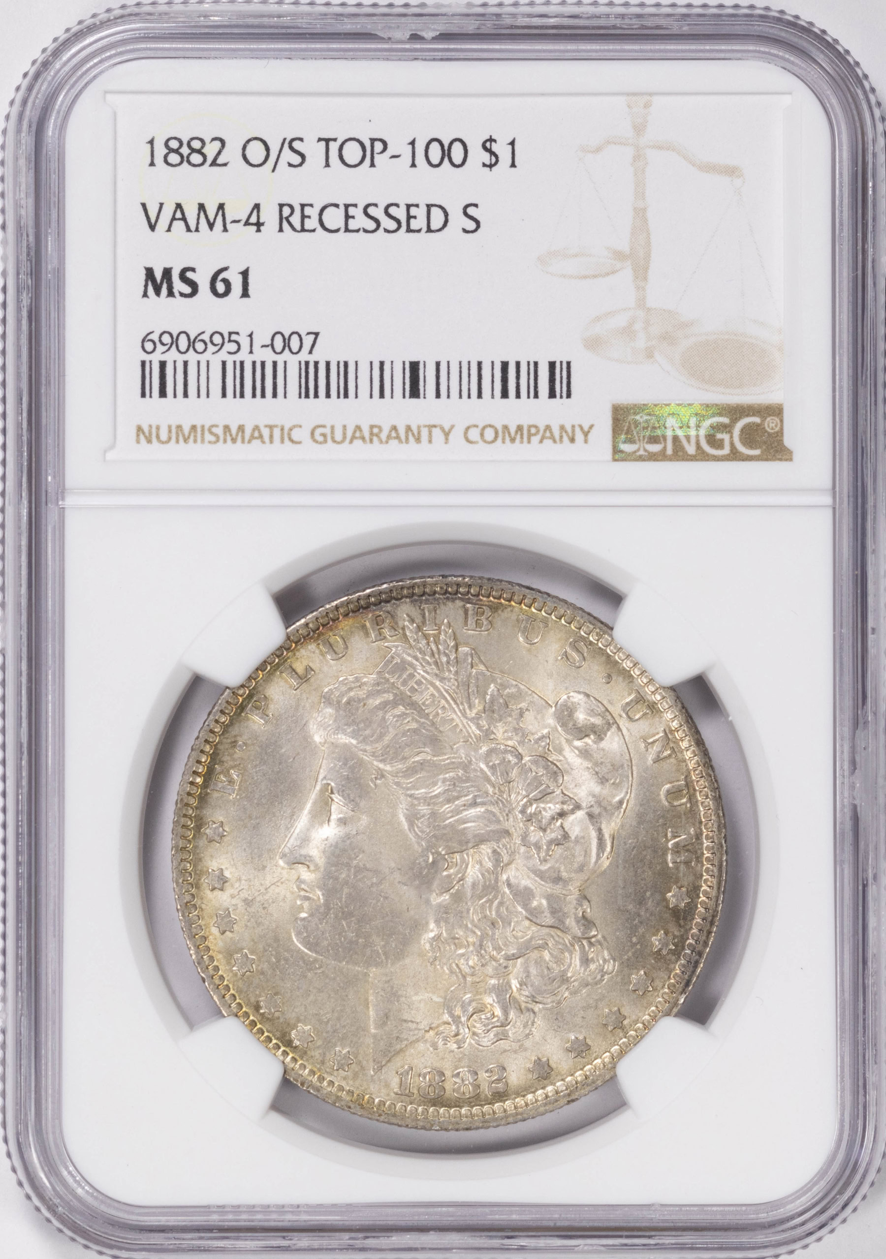 1882-O/S Morgan Silver Dollar Recessed S VAM-4 Top 100 NGC MS-61 (Toned) (Item 1688055 ...