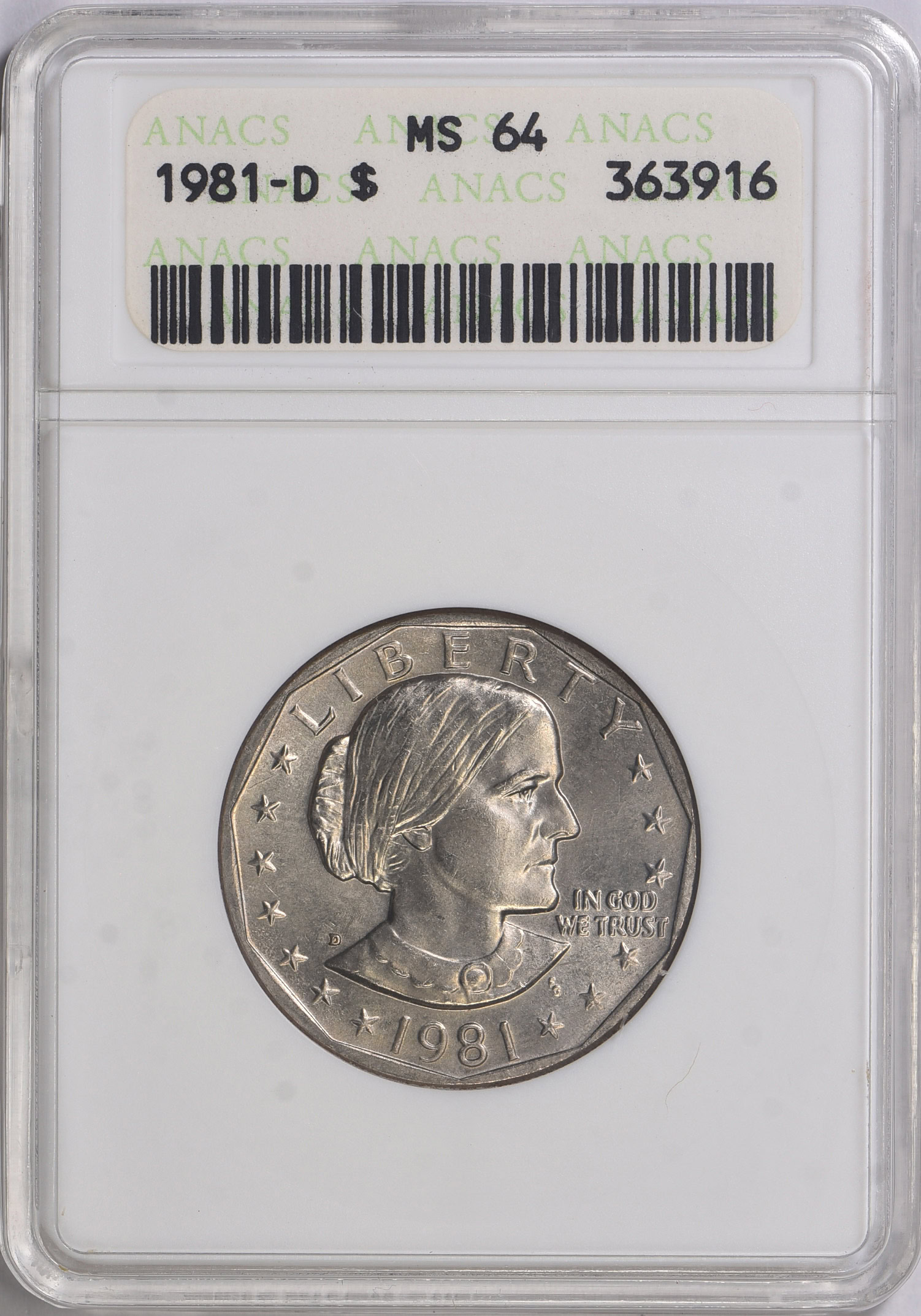 1981-D Susan B. Anthony Dollar ANACS MS-64 OH (Item 1688161) | GreatCollections Coin Auctions