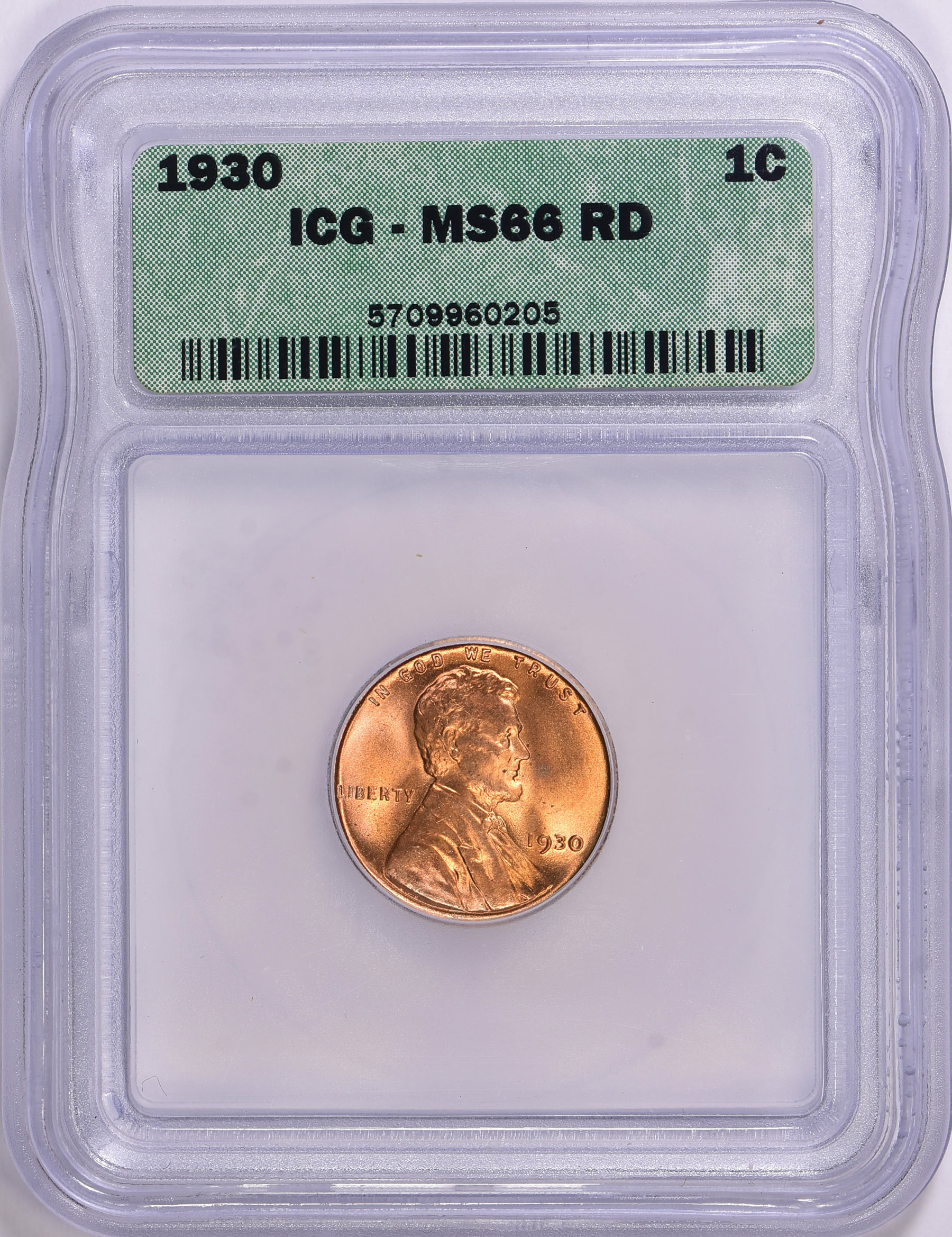 1930 Lincoln Cent ICG MS-66 RD (Item 1688188) | GreatCollections Coin Auctions