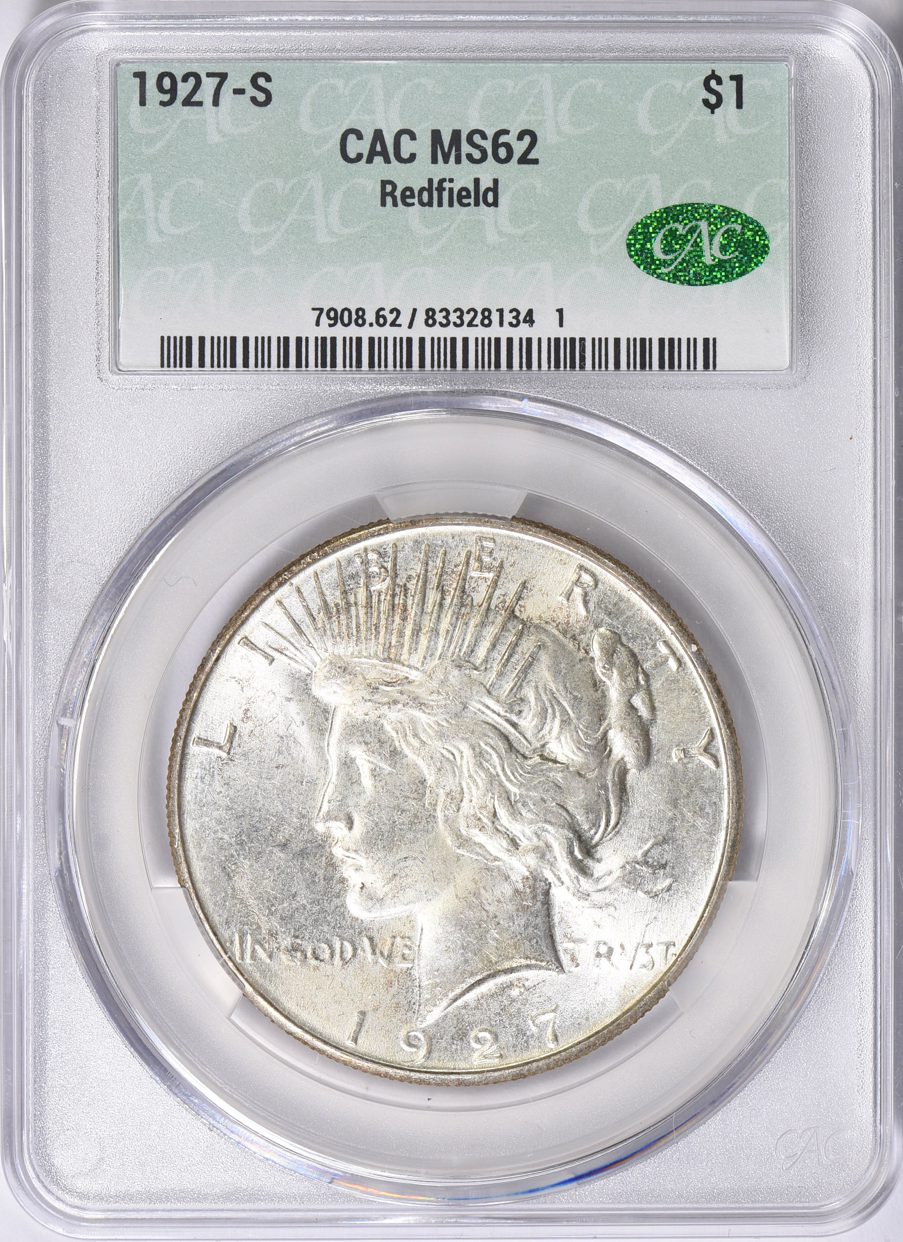1927-S Peace Silver Dollar CACG MS-62 (Redfield Collection) (Item ...