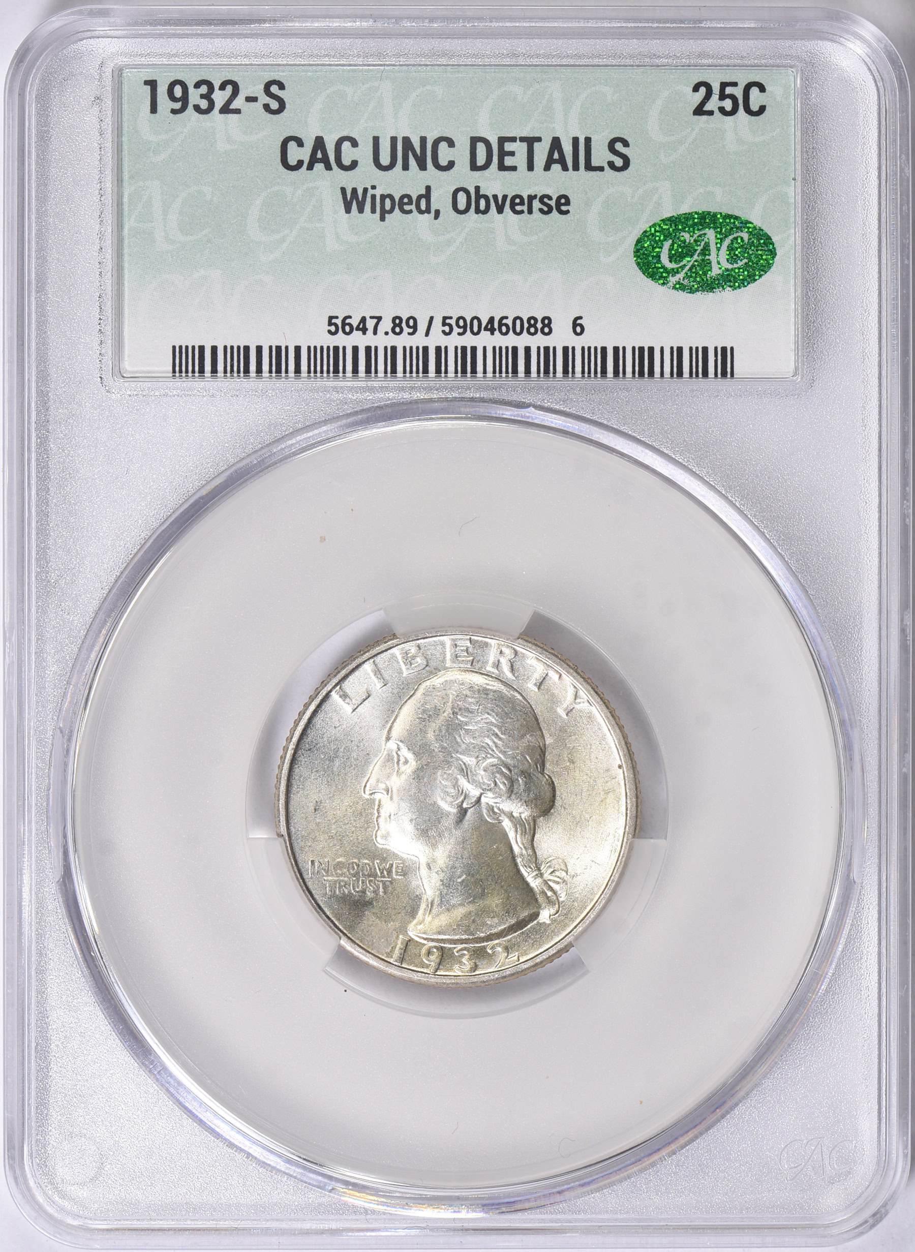1932-S Washington Quarter CACG Unc Details (Item 1688419) | GreatCollections Coin Auctions