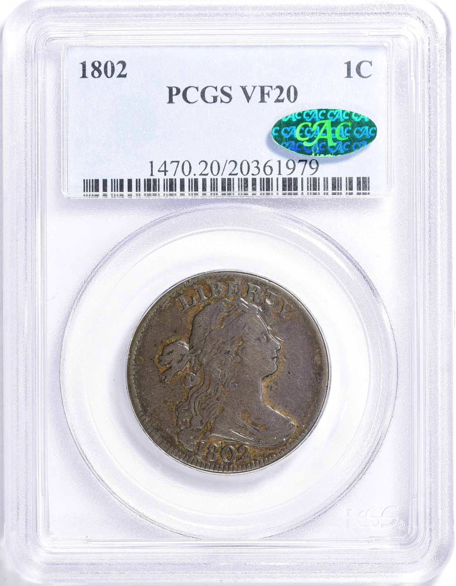 1802 Draped Bust Cent PCGS VF-20 BN (CAC Green) (Item 1688989 ...