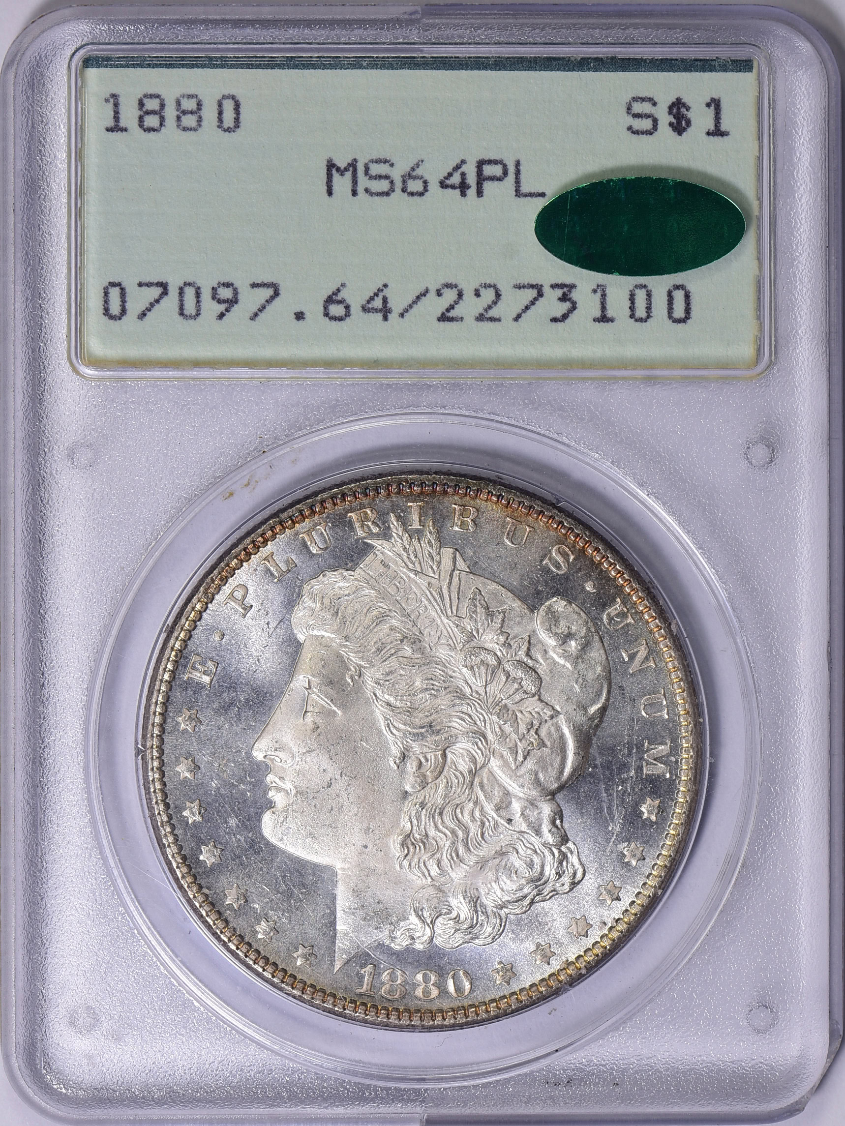 1880 Morgan Silver Dollar PCGS MS-64 PL (CAC Green) OGH (1st Gen) (Item 1689041 ...