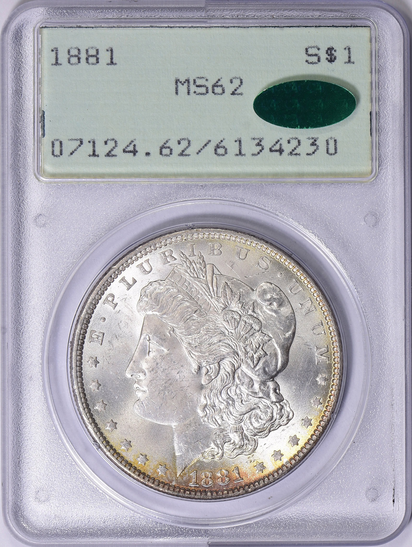 1881 Morgan Silver Dollar PCGS MS-62 (CAC Green) OGH (1st Gen) (Item 1689042) | GreatCollections ...
