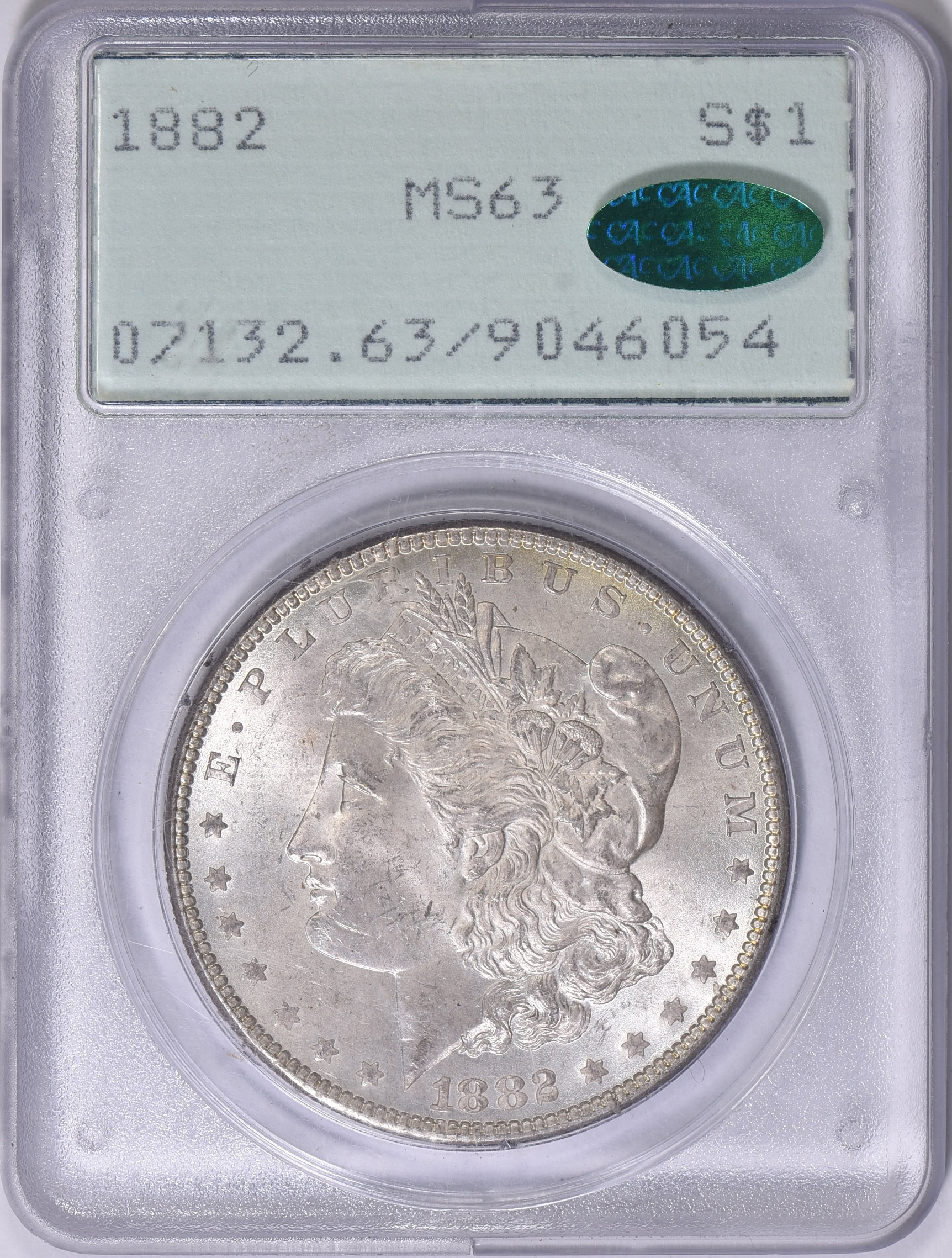 1882 Morgan Silver Dollar PCGS MS-63 (CAC Green) OGH (1st Gen) (Item 1689043) | GreatCollections ...