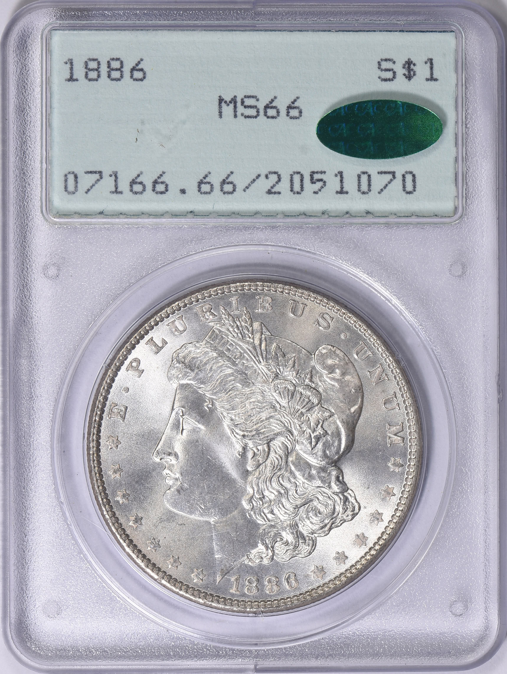1886 Morgan Silver Dollar PCGS MS-66 (CAC Green) OGH (1st Gen) (Item 1689047) | GreatCollections ...