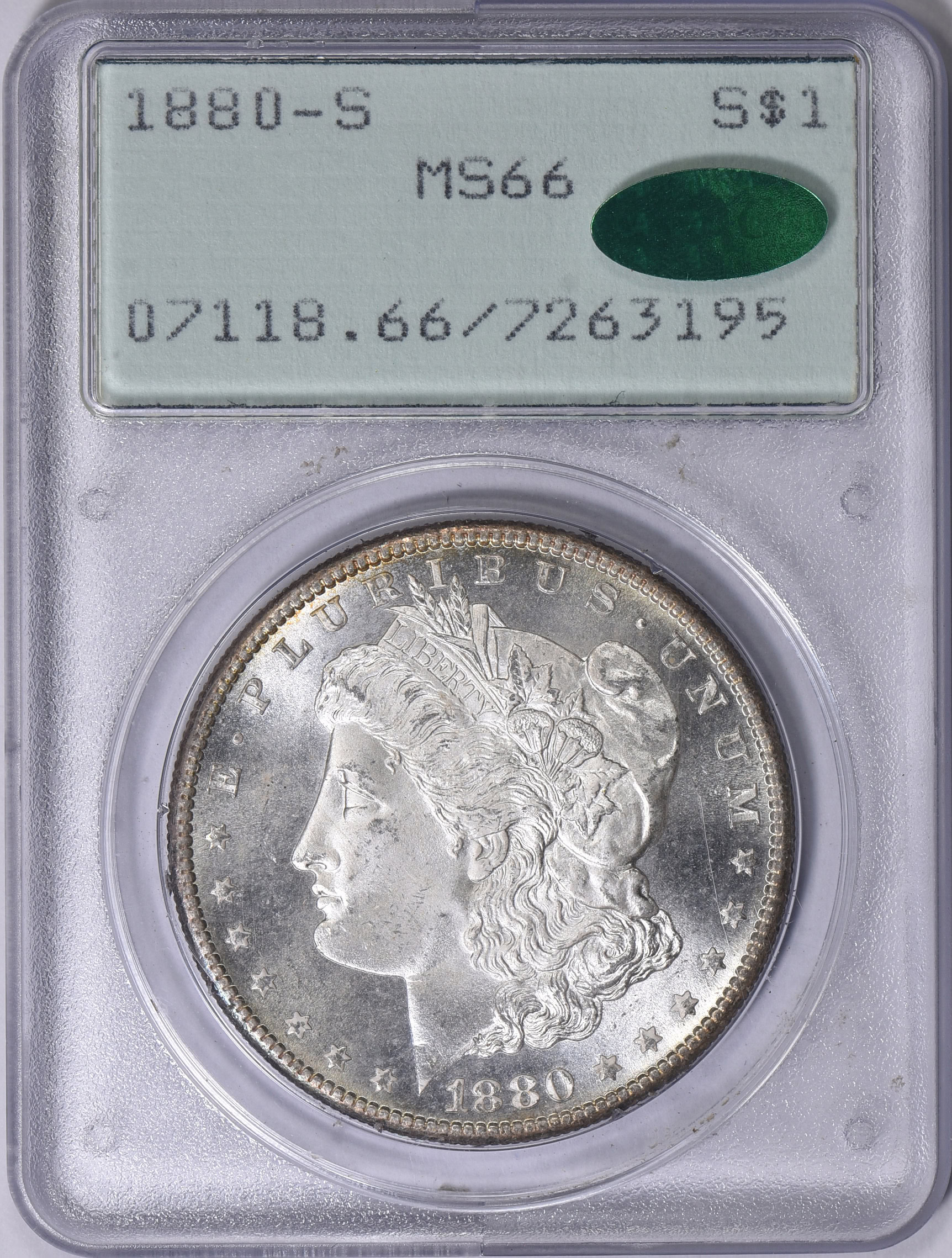 1880-S Morgan Silver Dollar PCGS MS-66 (CAC Green) OGH (1st Gen) (Item 1689058 ...