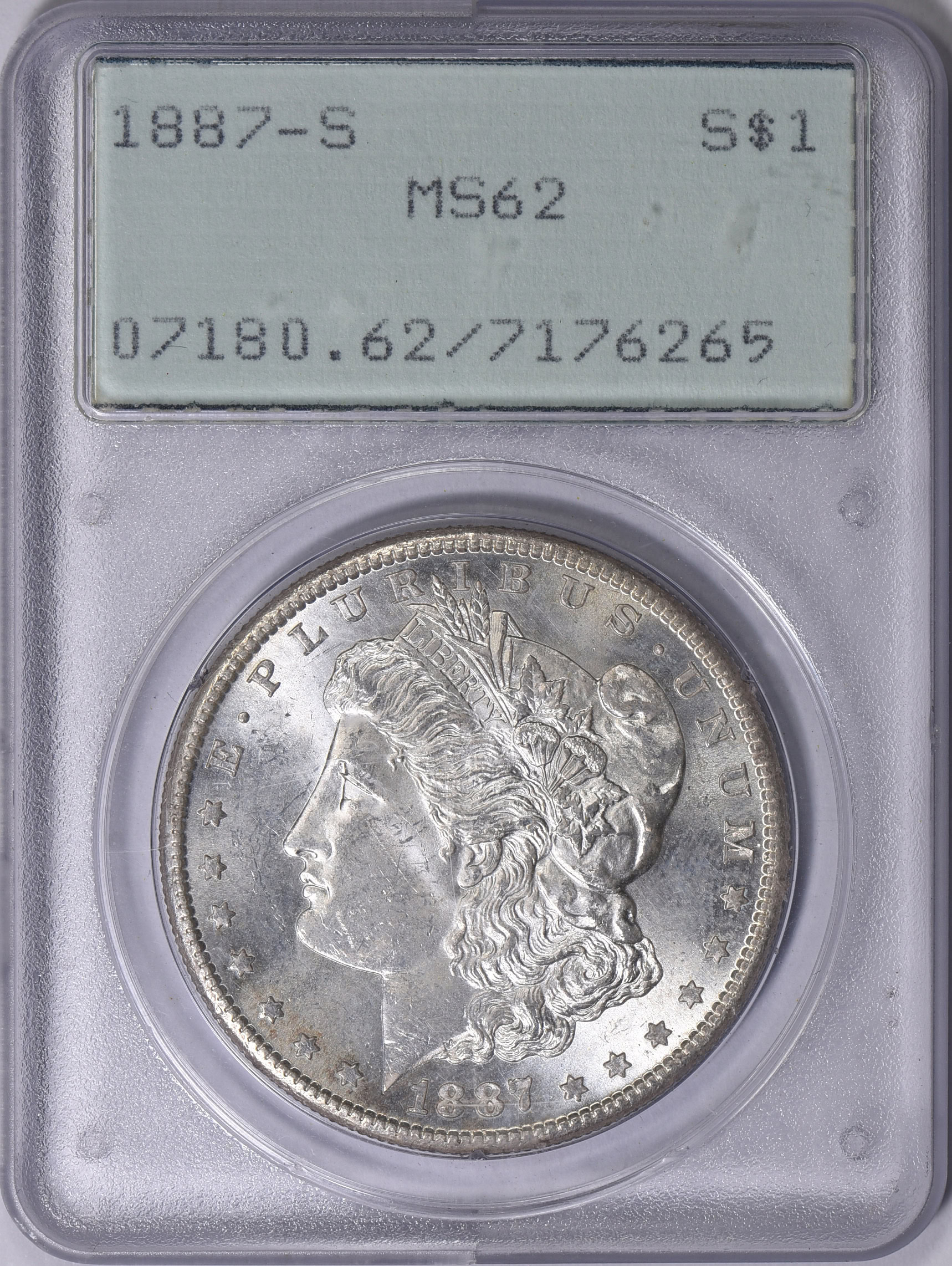 1887-S Morgan Silver Dollar PCGS MS-62 OGH (1st Gen) (Item 1689063) | GreatCollections Coin Auctions