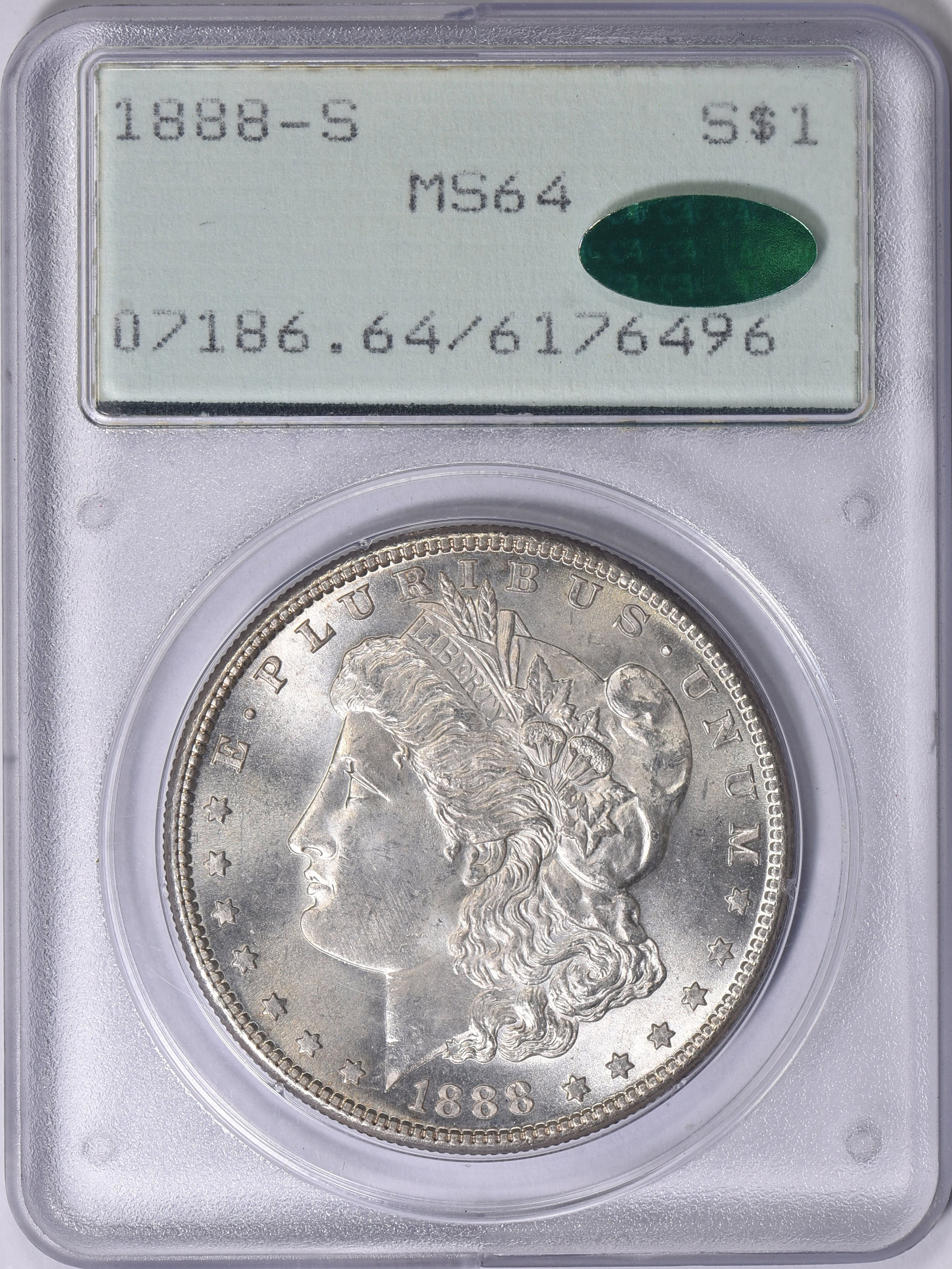 1888-S Morgan Silver Dollar PCGS MS-64 (CAC Green) OGH (1st Gen) (Item 1689064 ...