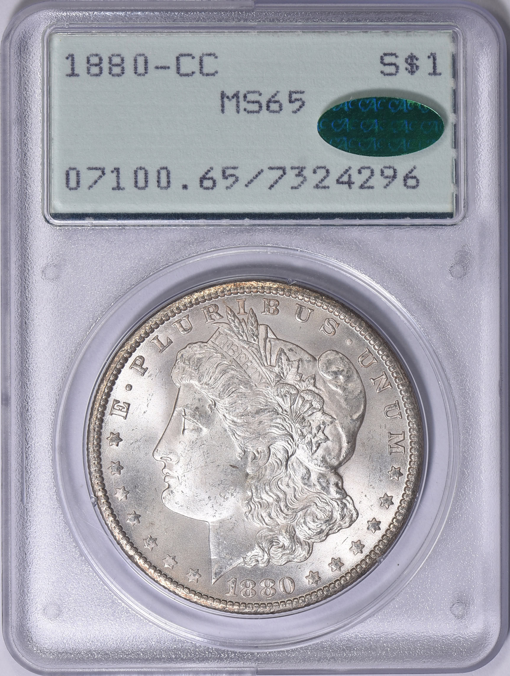 1880-CC Morgan Silver Dollar PCGS MS-65 (CAC Green) OGH (1st Gen) (Item 1689076 ...