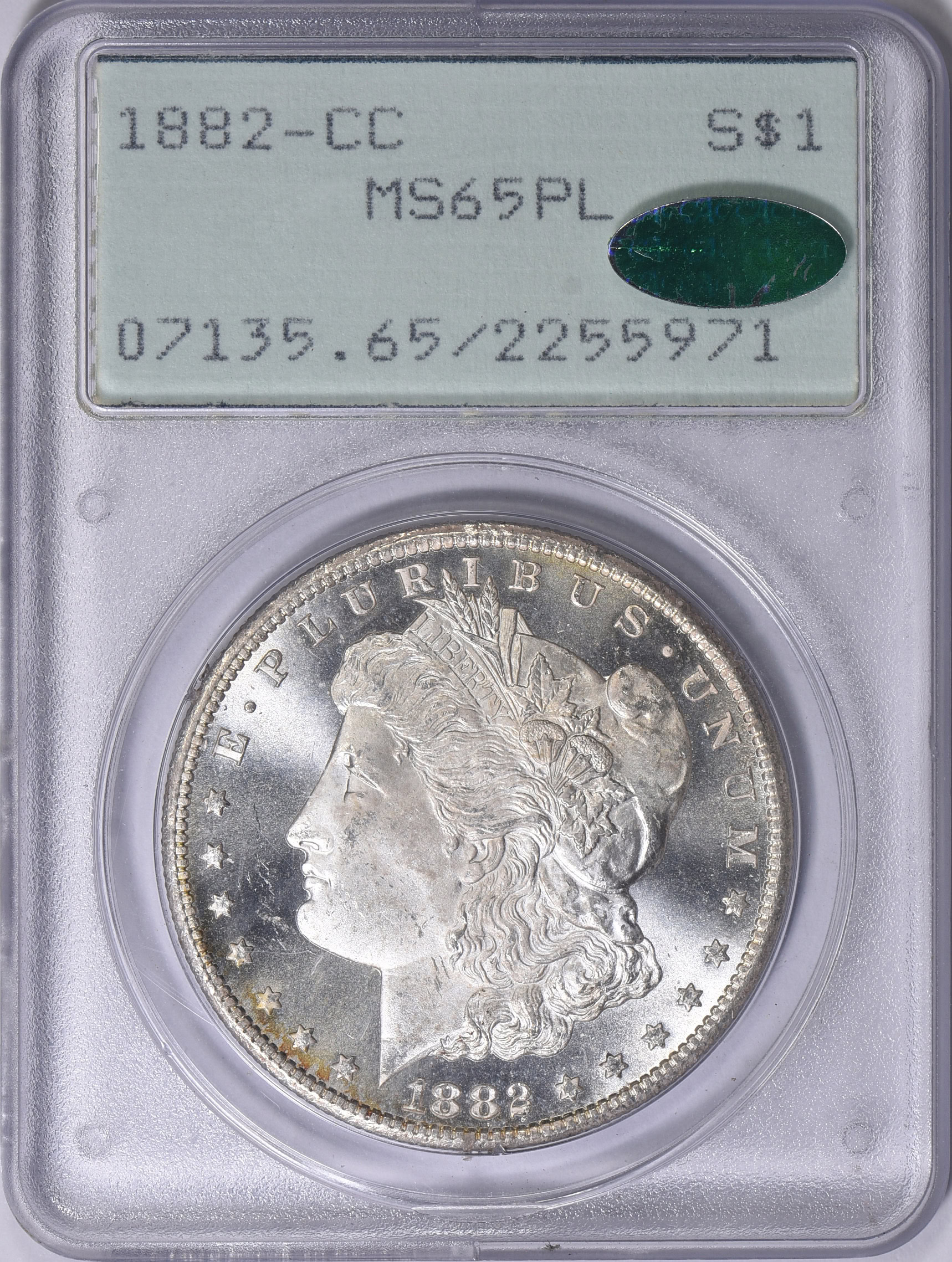 1882-CC Morgan Silver Dollar PCGS MS-65 PL (CAC Green) OGH (1st Gen) (Item 1689078 ...