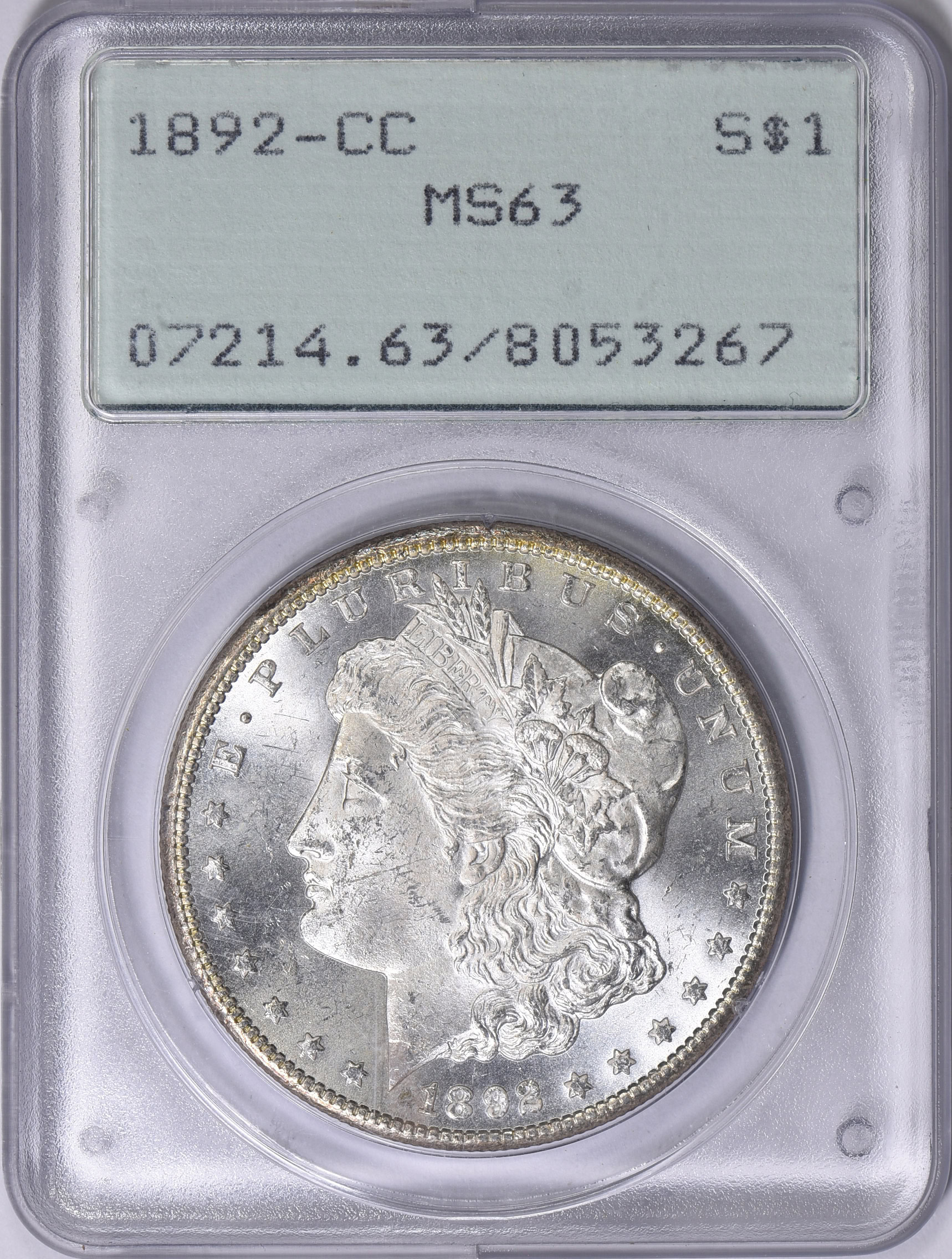 1892-CC Morgan Silver Dollar PCGS MS-63 OGH (1st Gen) (Item 1689079) | GreatCollections Coin ...