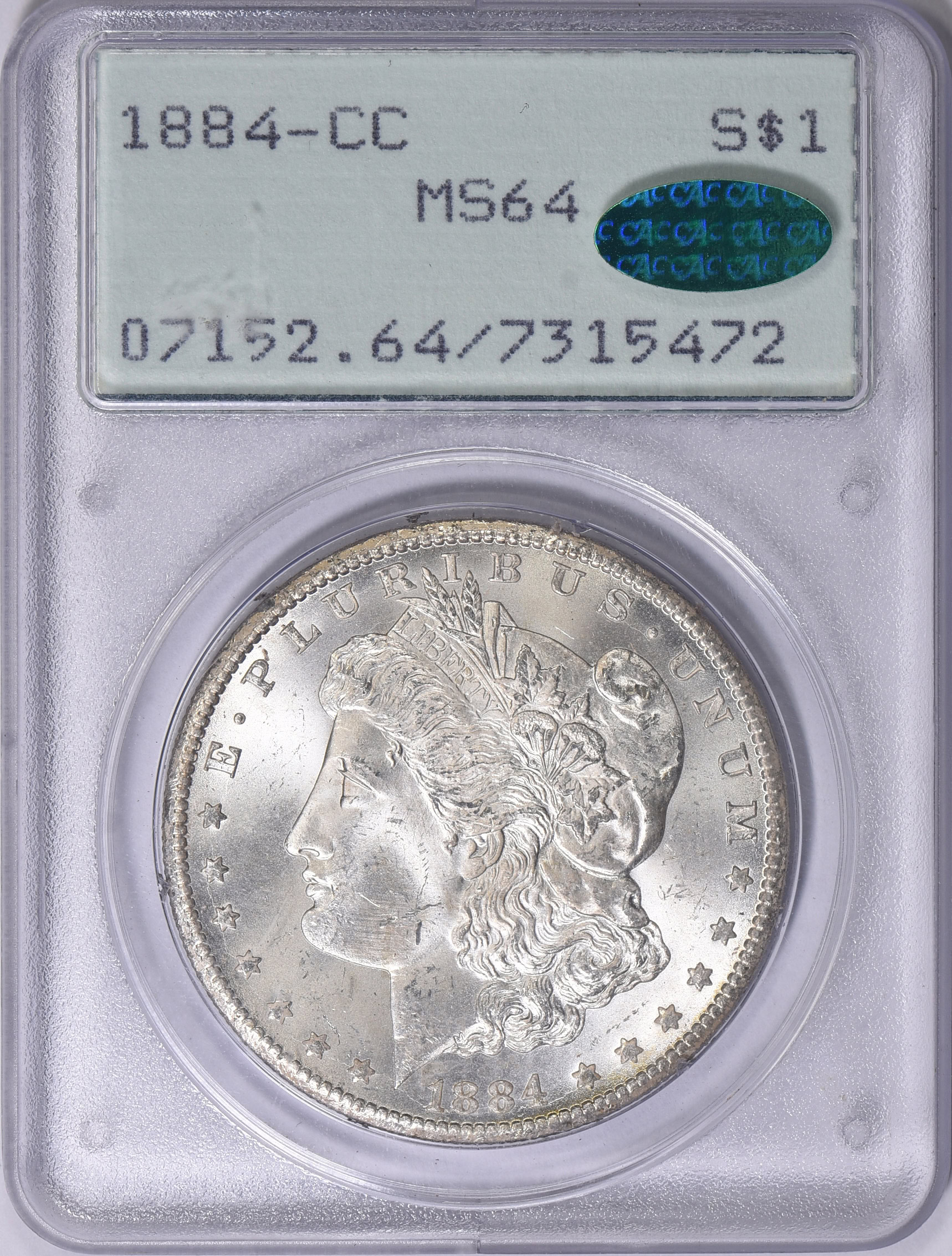 1884-CC Morgan Silver Dollar PCGS MS-64 (CAC Green) OGH (1st Gen) (Item 1689083 ...