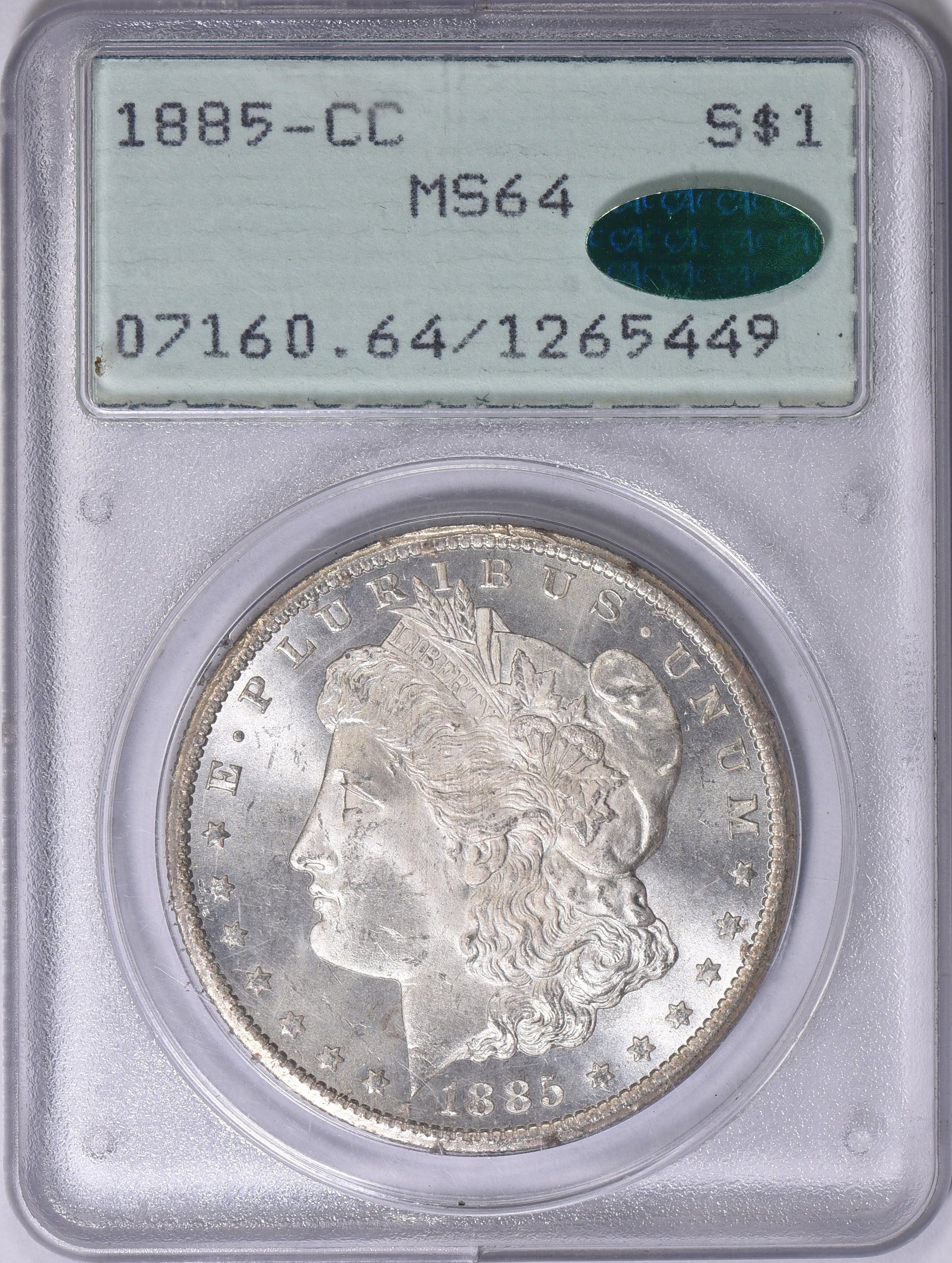 1885-CC Morgan Silver Dollar PCGS MS-64 (CAC Green) OGH (1st Gen) (Item 1689084 ...
