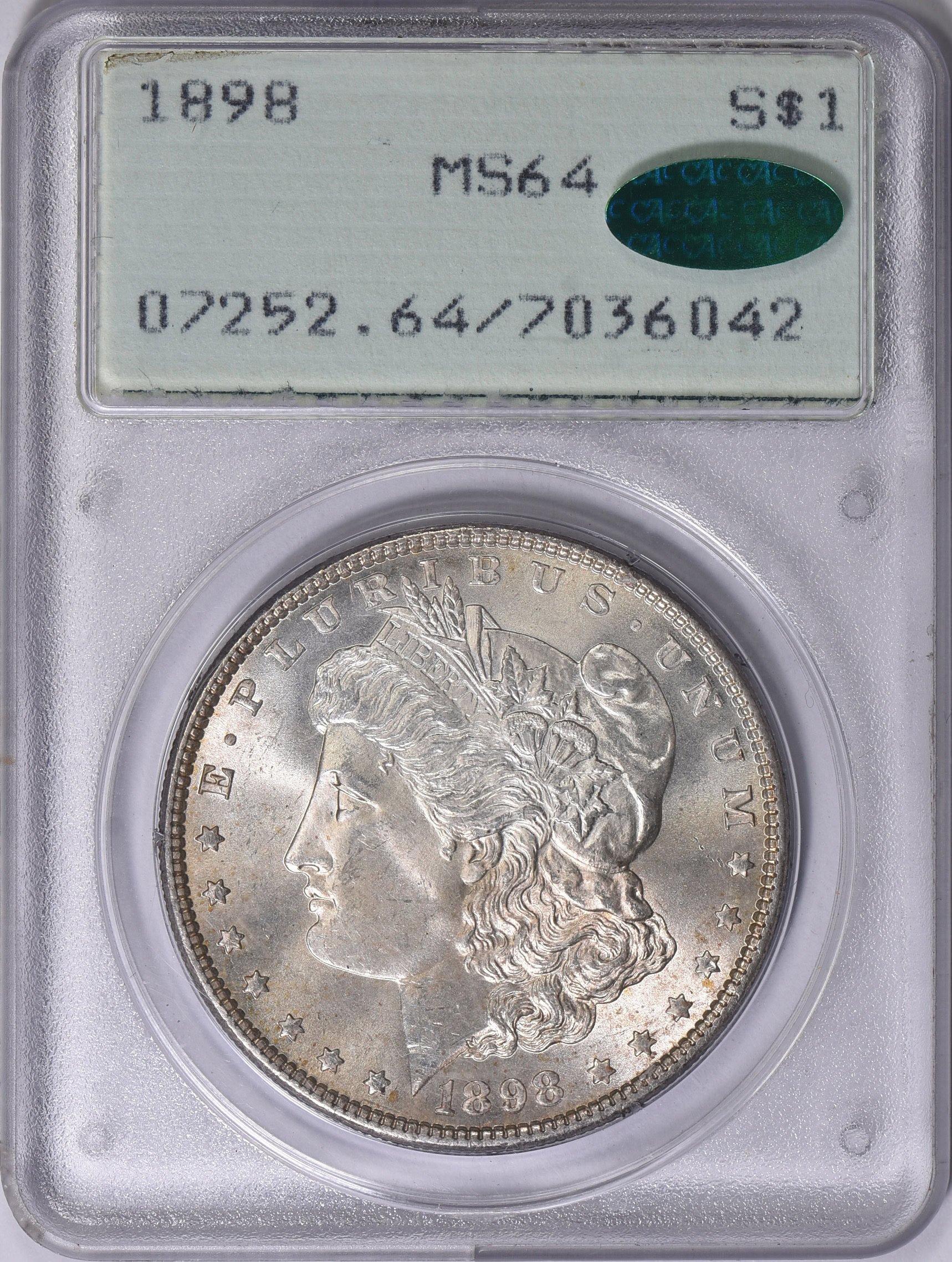 1898 Morgan Silver Dollar PCGS MS-64 (CAC Green) OGH (1st Gen) (Item 1689090) | GreatCollections ...