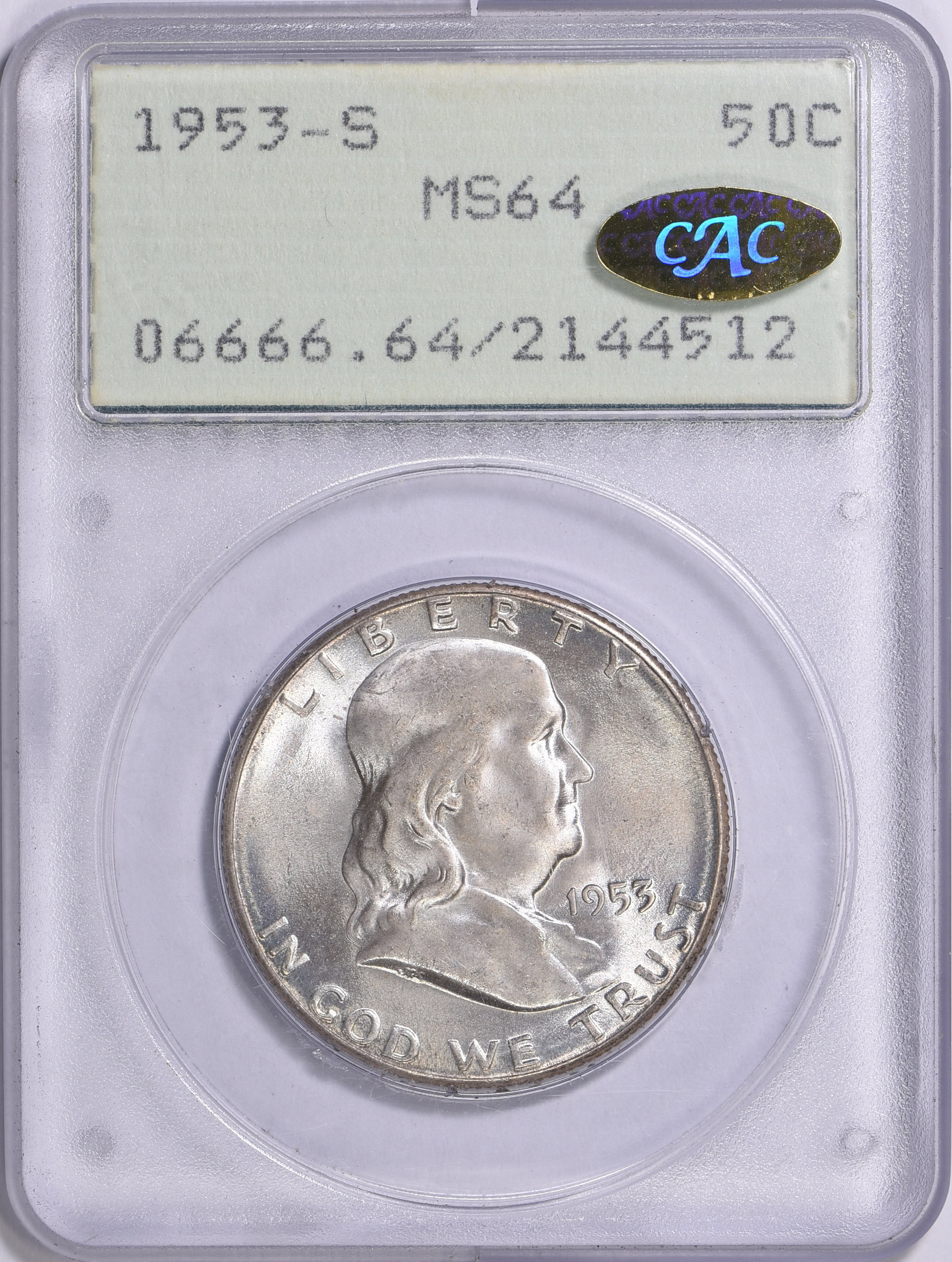 1953-S Franklin Half Dollar PCGS MS-64 (CAC Gold) OGH (1st Gen) (Item 1689110 ...