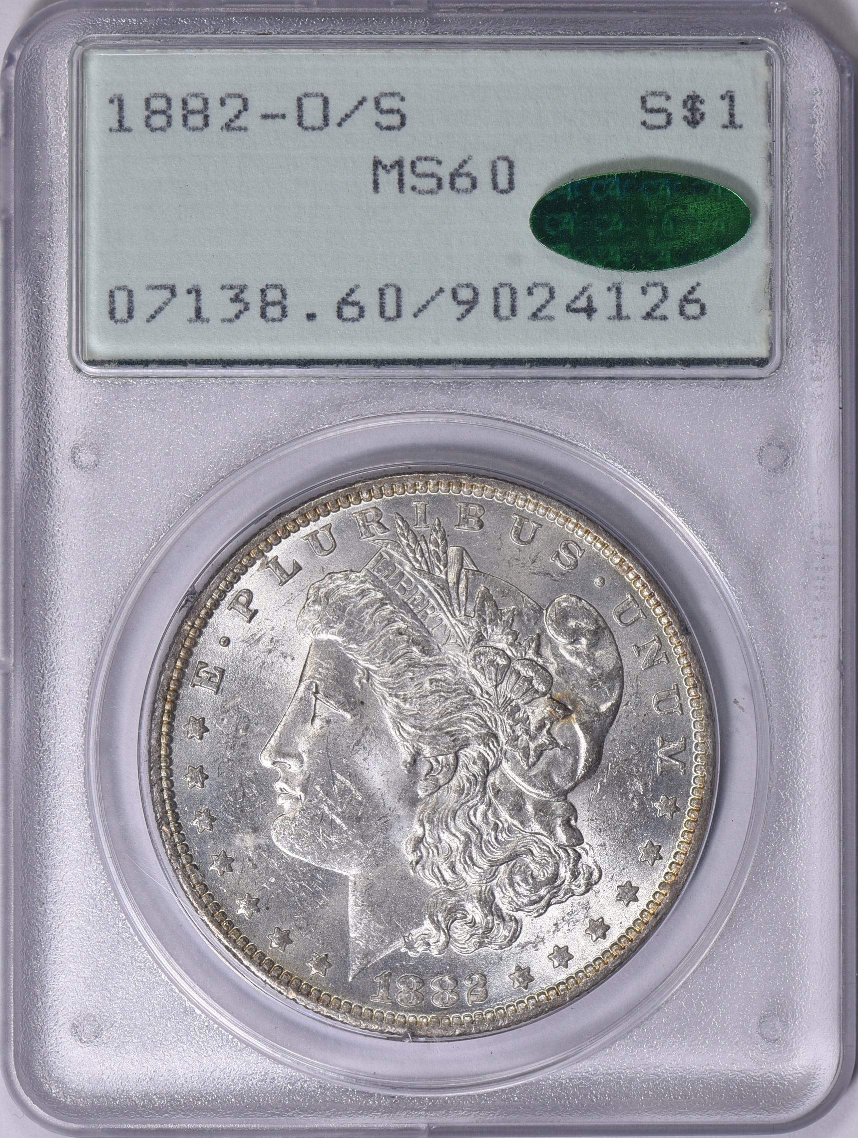 1882-O/S Morgan Silver Dollar PCGS MS-60 (CAC Green) OGH (1st Gen) (Item 1689117 ...