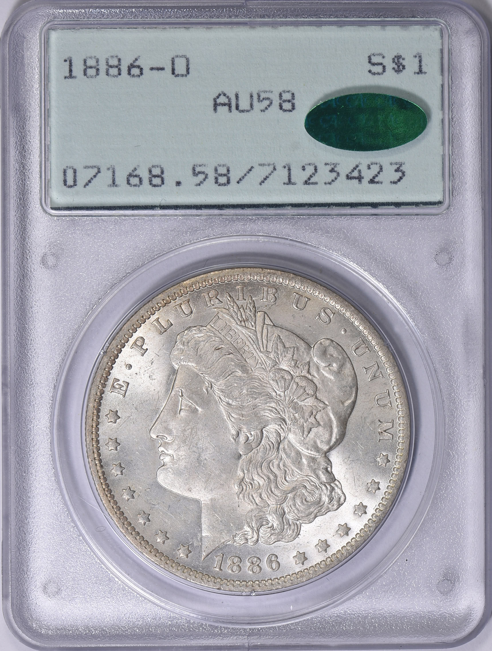 1886-O Morgan Silver Dollar PCGS AU-58 (CAC Green) OGH (1st Gen) (Item 1689121 ...