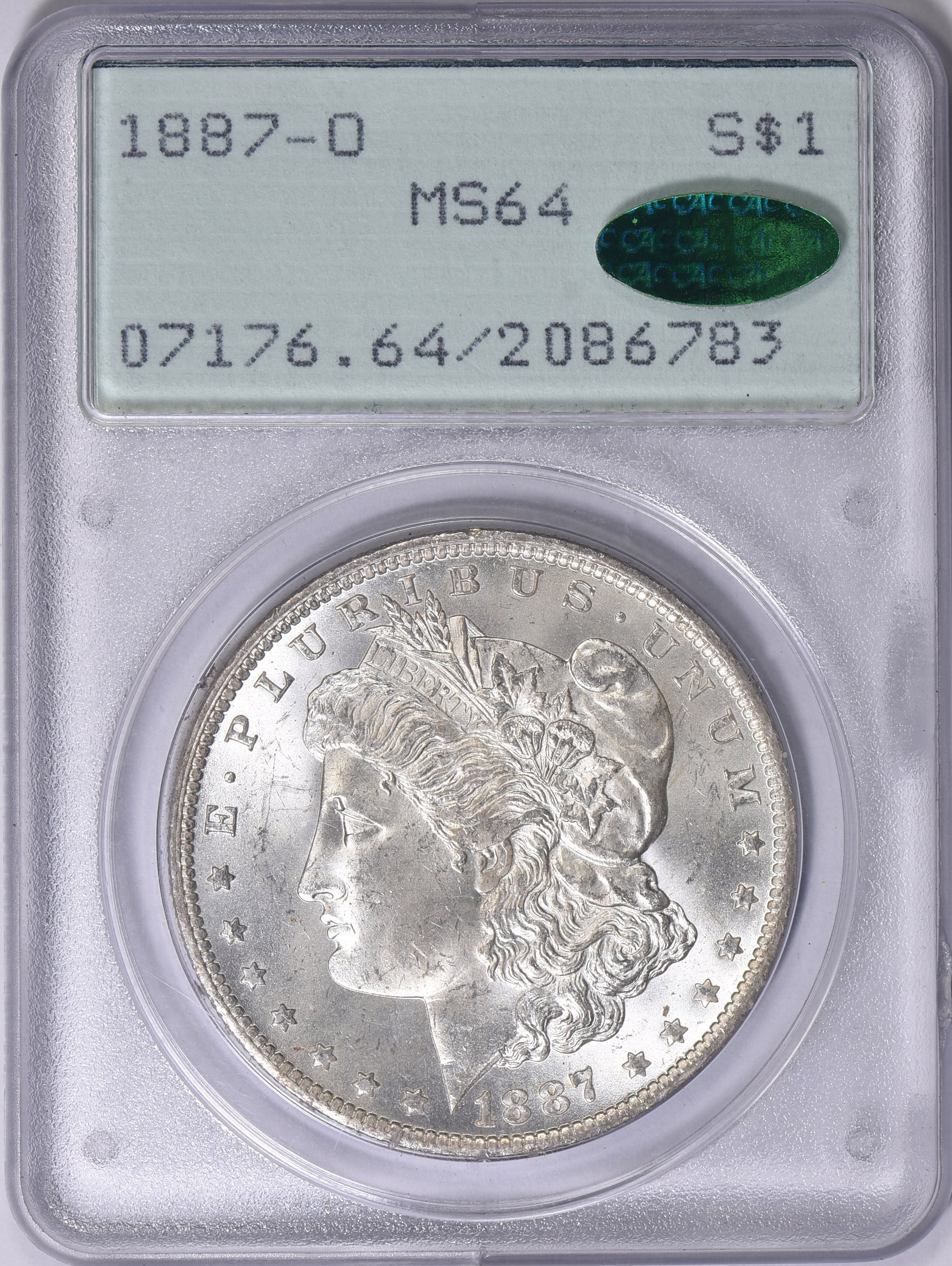 1887-O Morgan Silver Dollar PCGS MS-64 (CAC Green) OGH (1st Gen) (Item 1689122 ...
