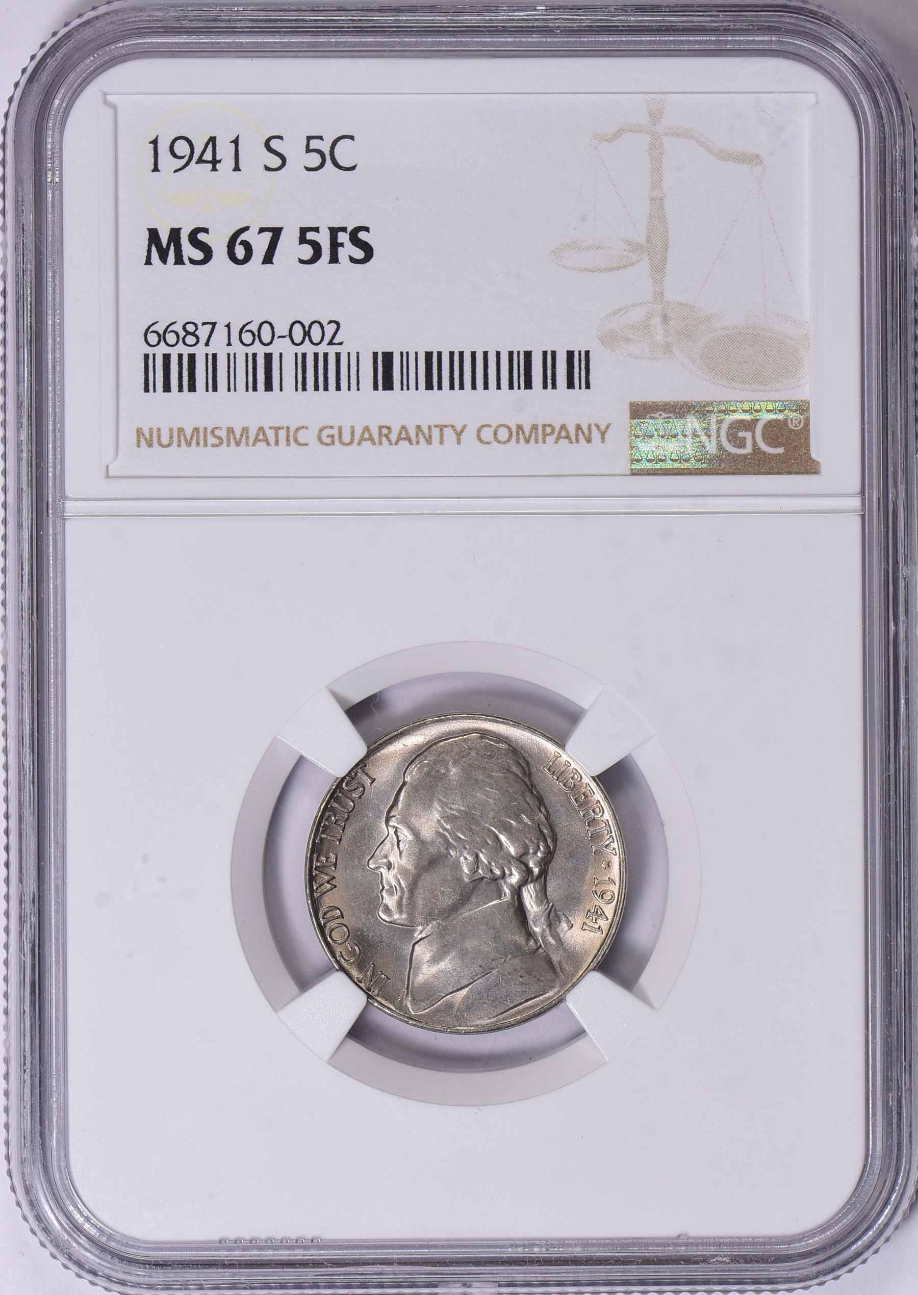 1941-S Jefferson Nickel NGC MS-67 5FS (Item 1689181) | GreatCollections Coin Auctions