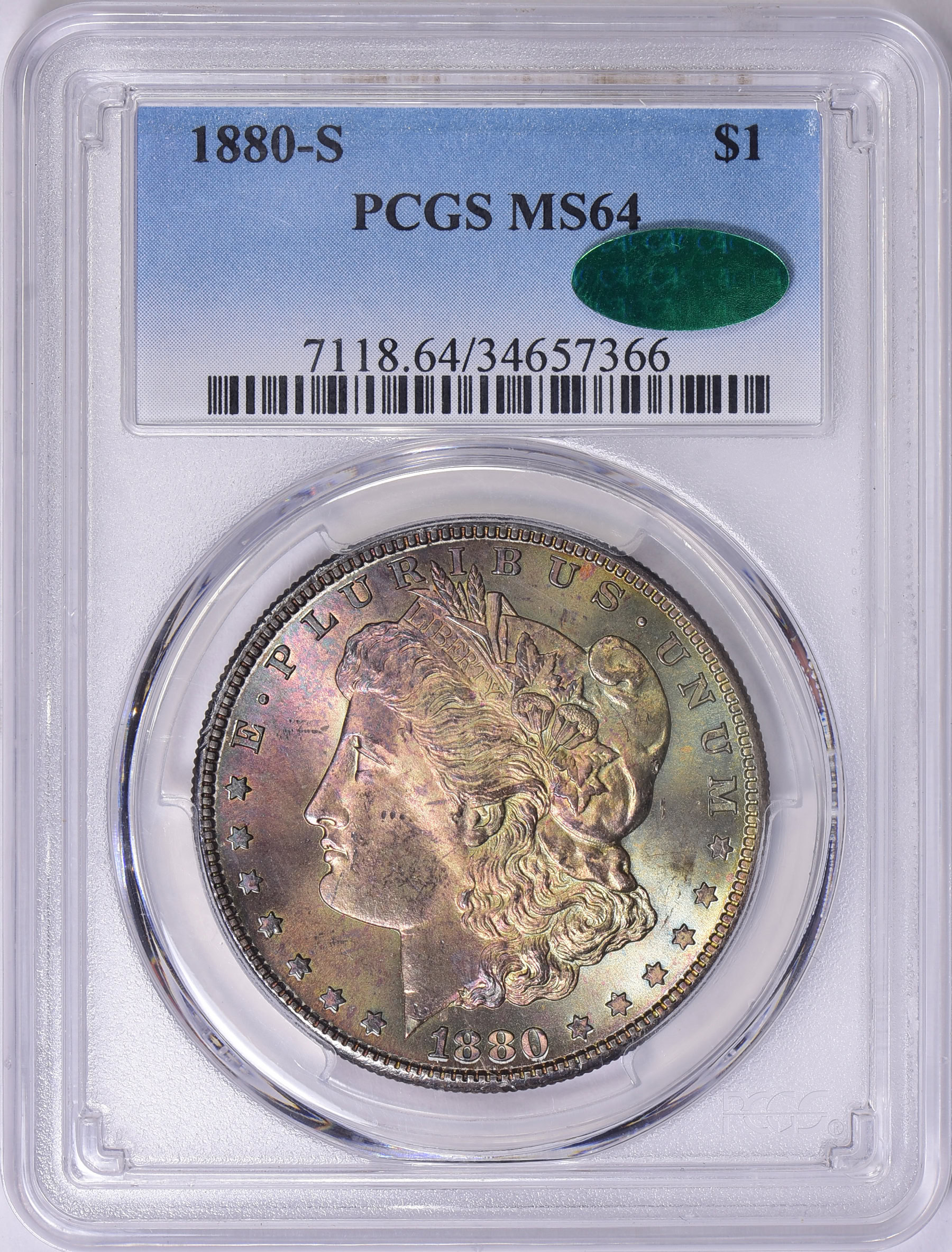 1880-S Morgan Silver Dollar PCGS MS-64 (CAC Green) (Toned) (Item 1689260) | GreatCollections ...
