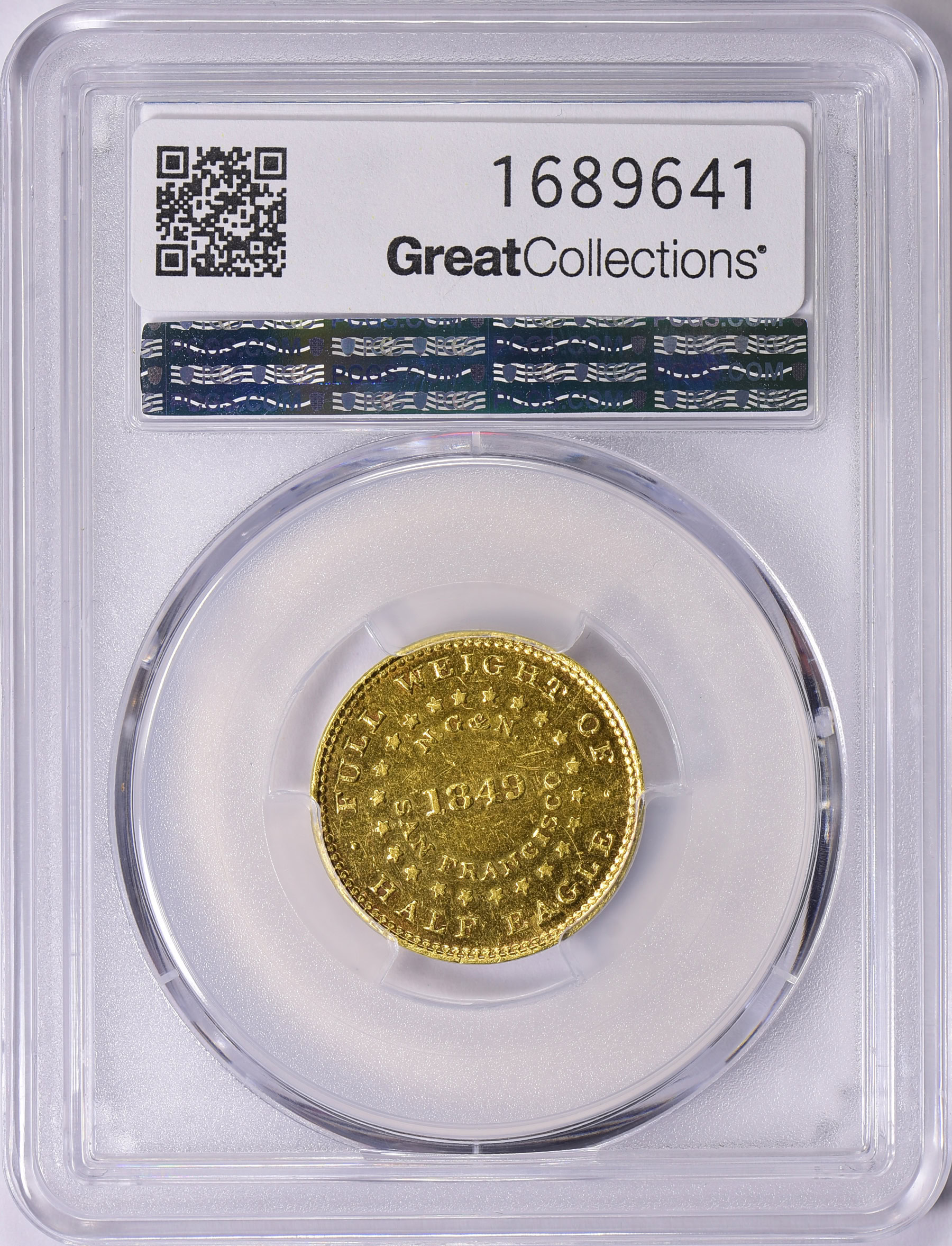 1849 California Gold $5 Norris, Gregg & Norris, Plain Edge PCGS MS-62 ...