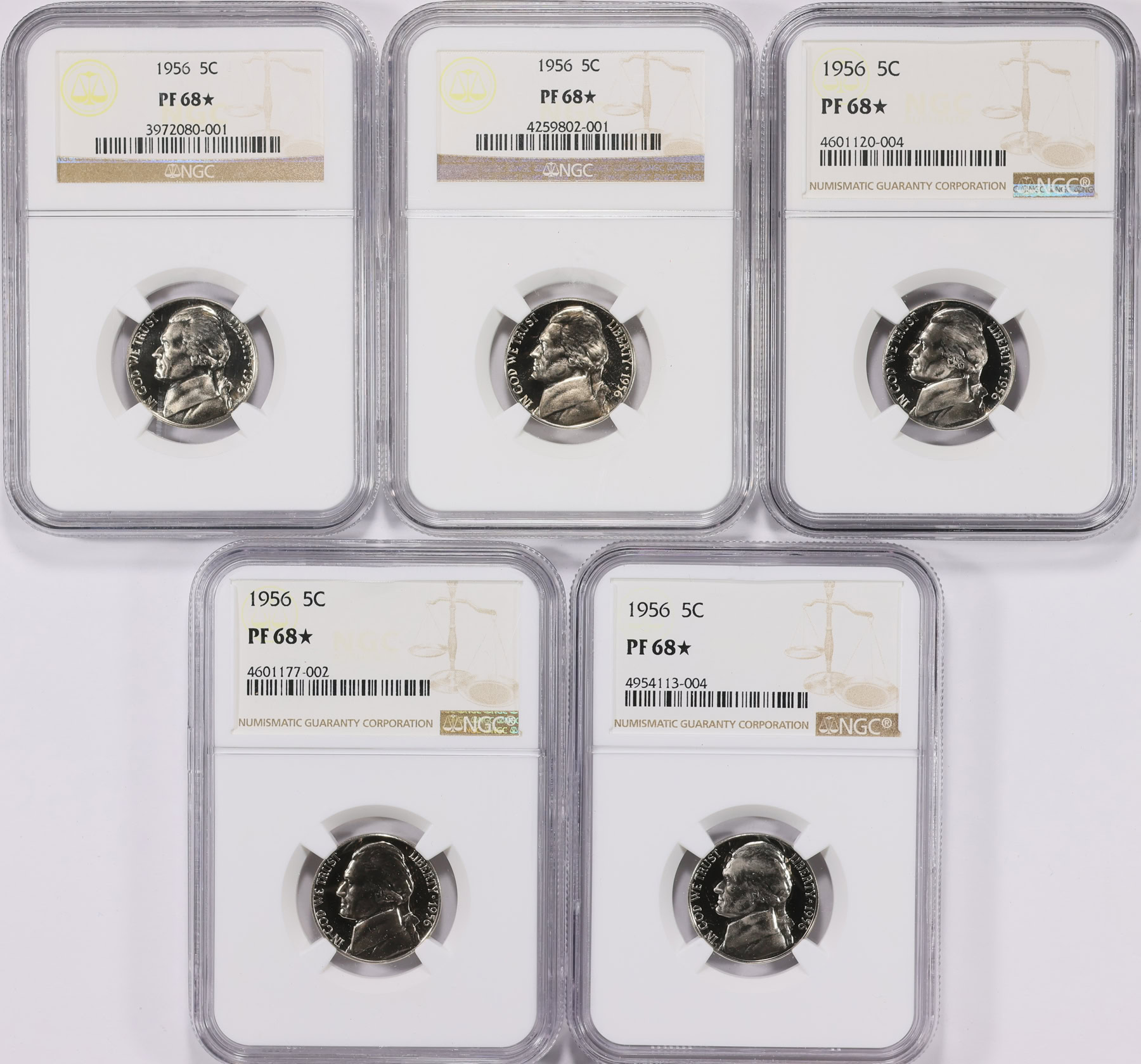 1956 Jefferson Nickel NGC Proof-68 ★ (5 Coins) (Item 1689714 ...