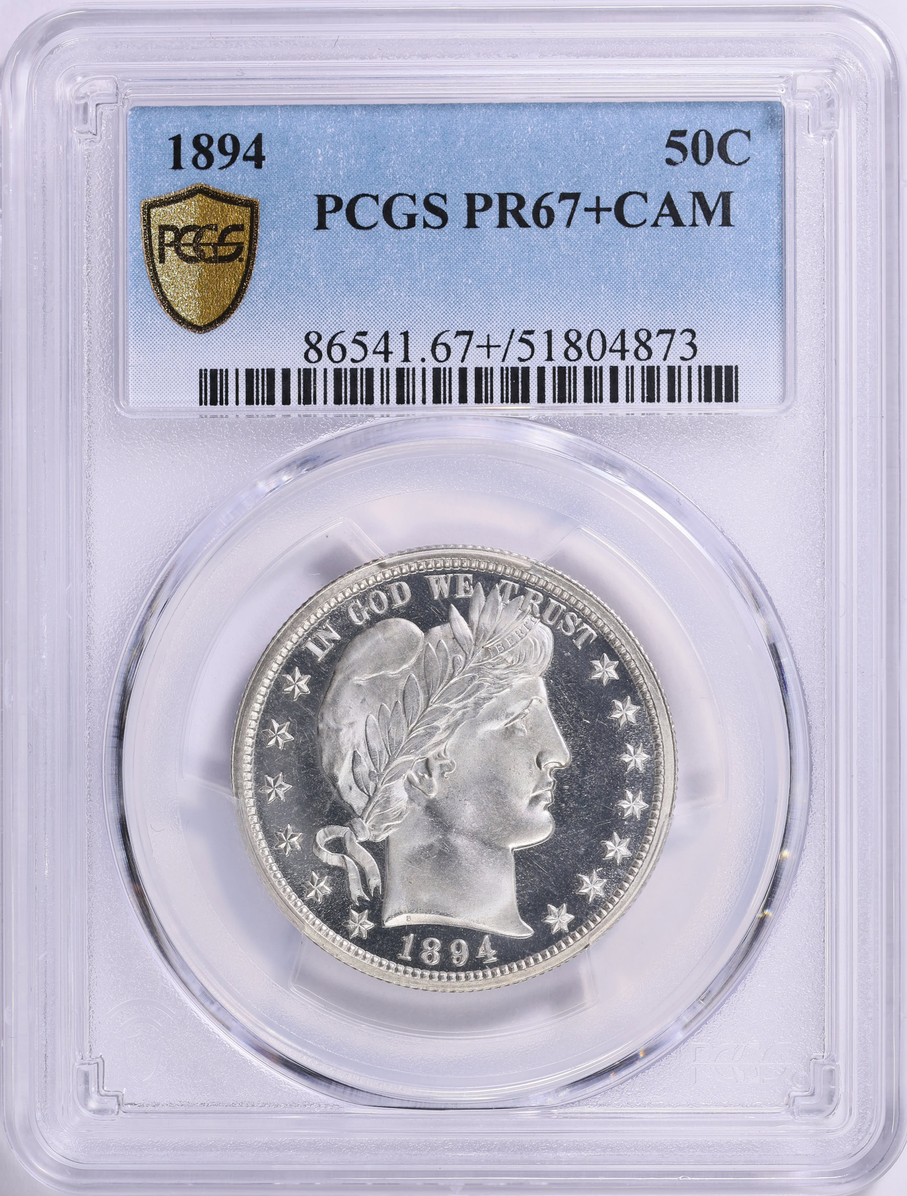 1894 Barber Half Dollar PCGS Proof-67+ CAMEO (Item 1689763) | GreatCollections Coin Auctions