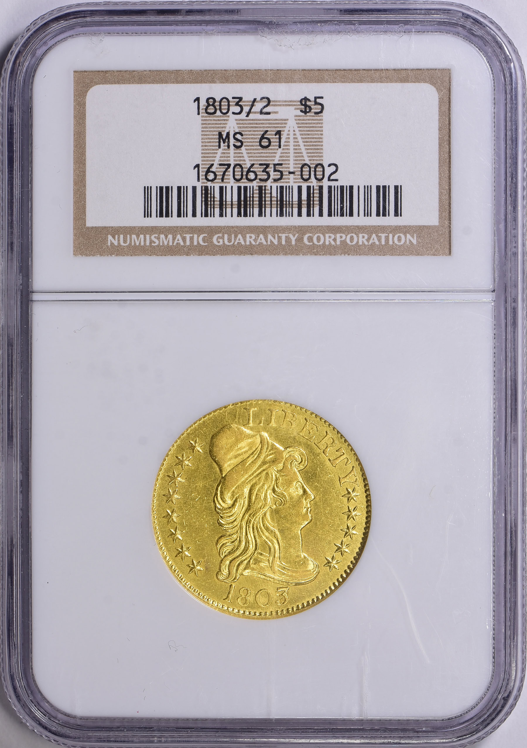 1803/2 Capped Bust Right Gold Half Eagle NGC MS-61 (Item 1689969) | GreatCollections Coin Auctions