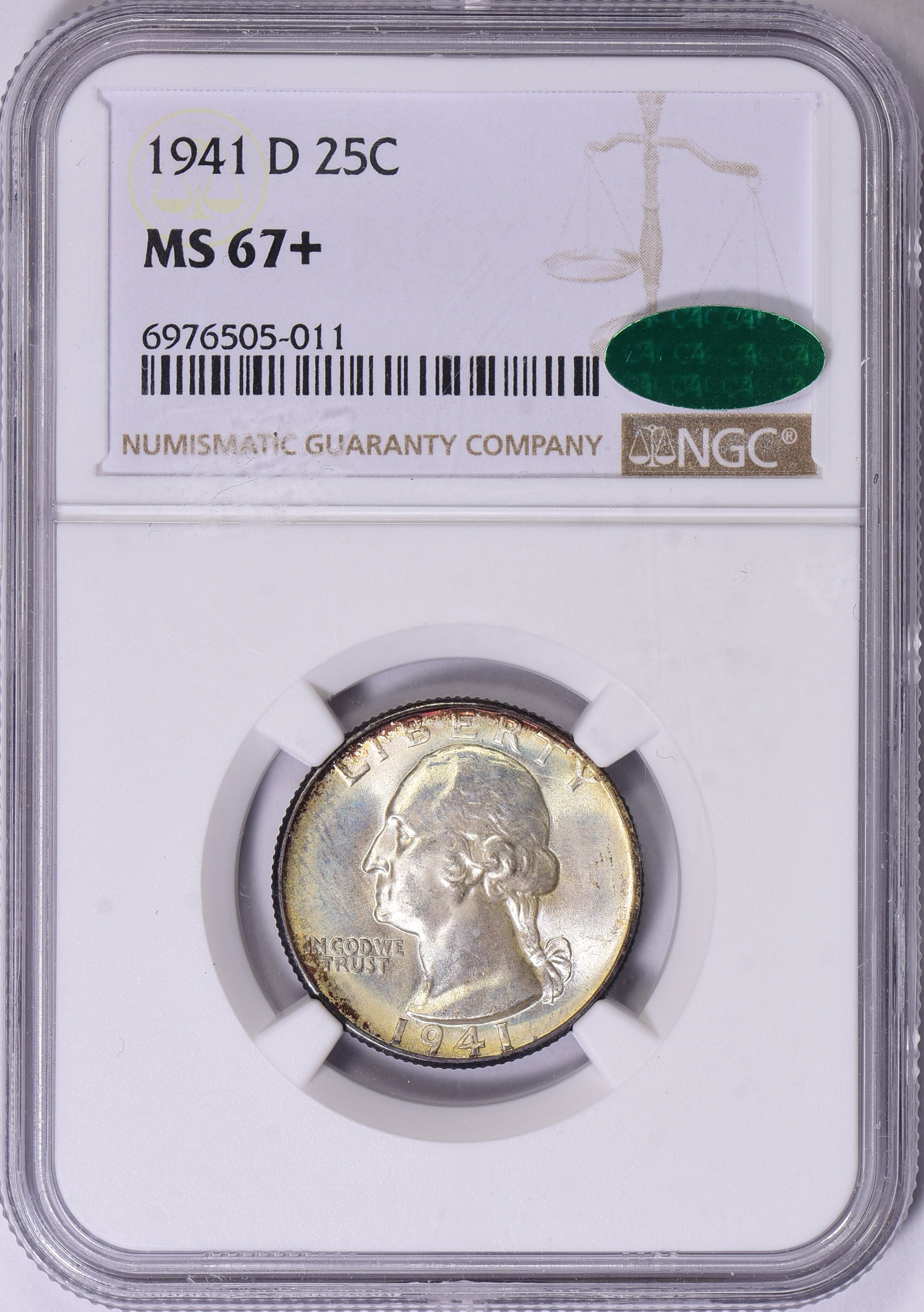 1941-D Washington Quarter NGC MS-67+ (CAC Green) (Toned) (Item 1689996 ...