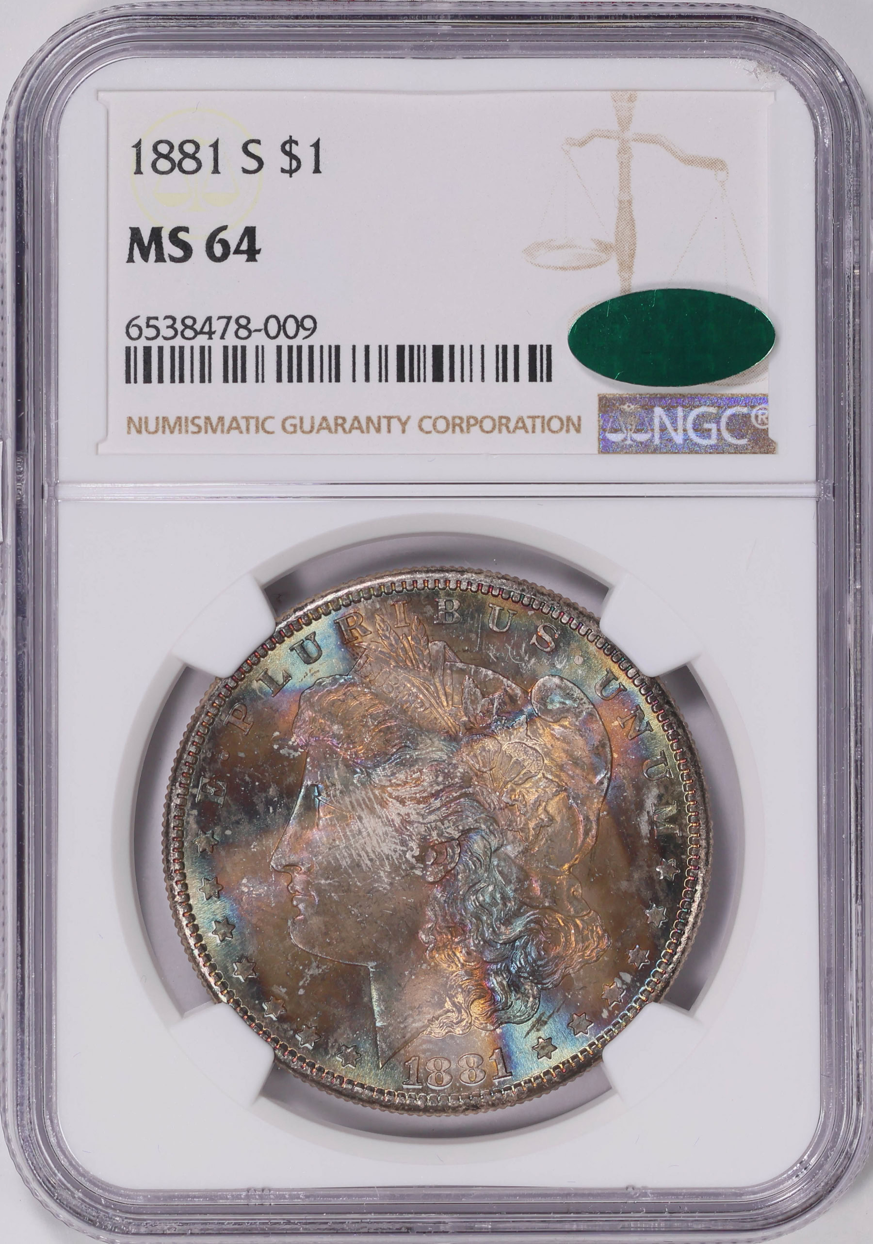 1881-S Morgan Silver Dollar NGC MS-64 (CAC Green) (Toned) (Item 1690004) | GreatCollections Coin ...