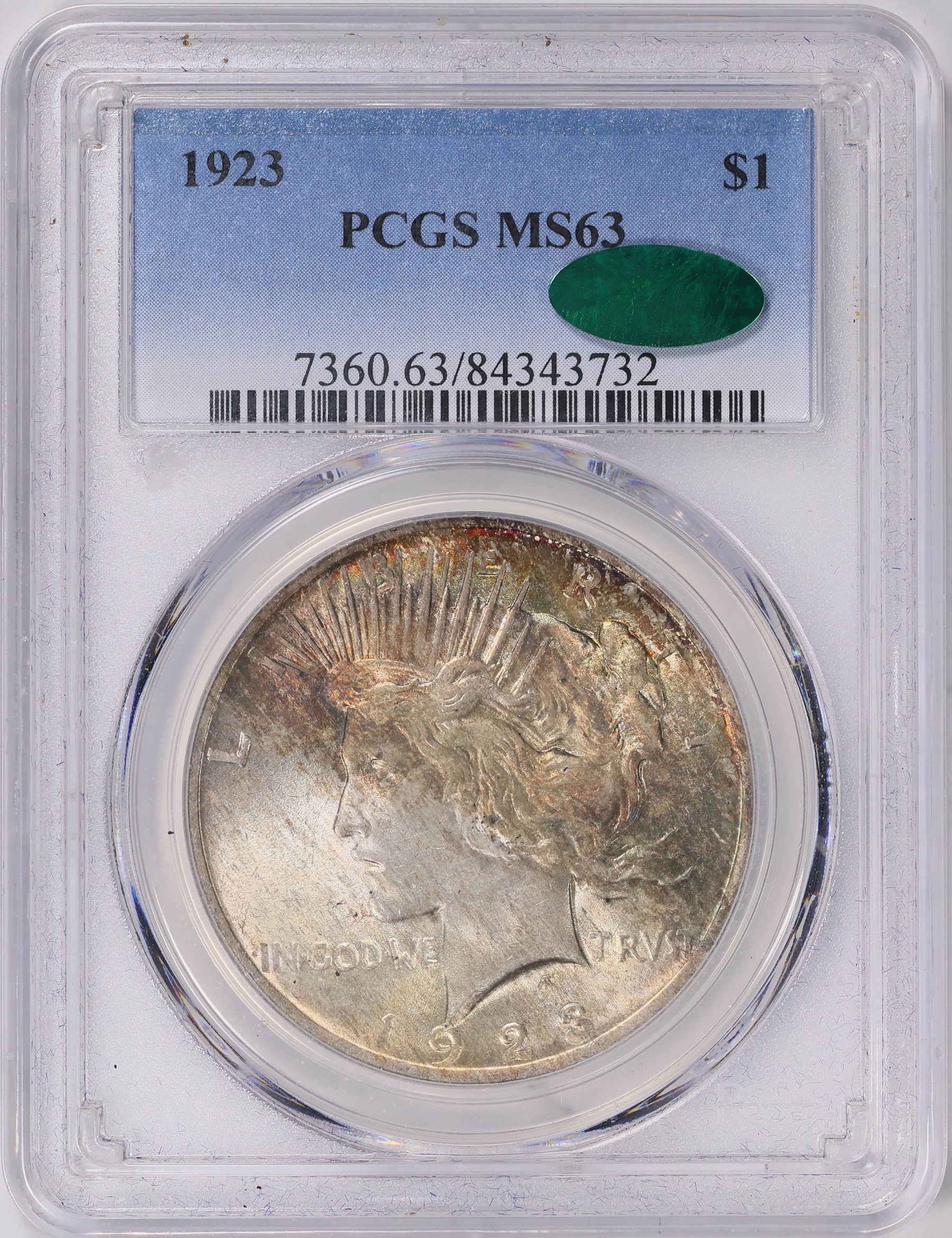 1923 Peace Silver Dollar PCGS MS-63 (CAC Green) (Toned) (Item 1690005) | GreatCollections Coin ...